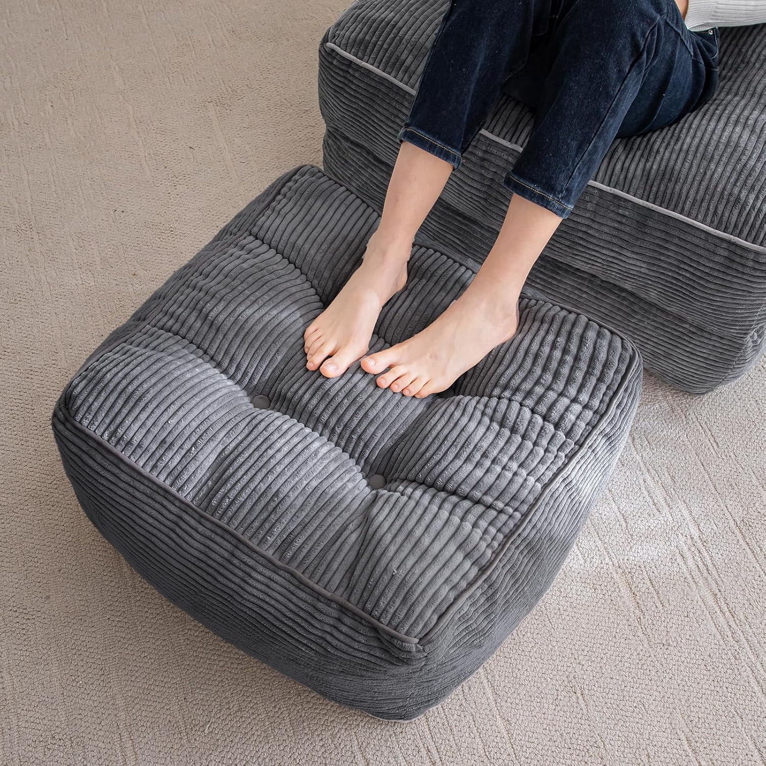Square Stuffed Pouf Ottoman, Corduroy Poufs with Foam Chunk Filling ...