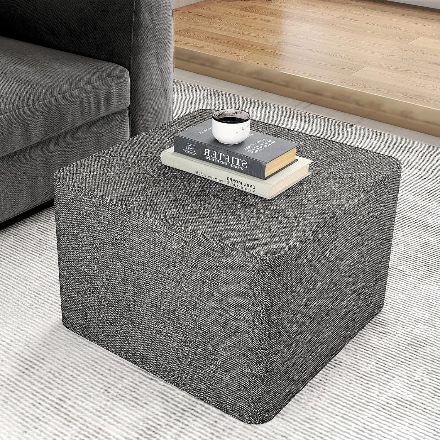 Square Stuffed Pouf Ottoman Foot Rest, Floor Pouf Foot Stool with Foam ...