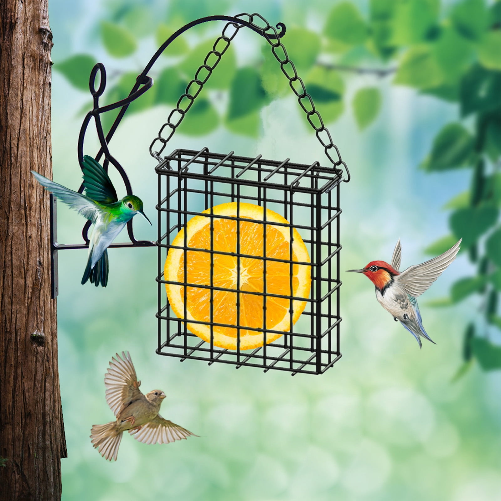 Square Suet Bird Feeder Cage - 5.1x5.1in Iron Outdoor Hanging Bird ...