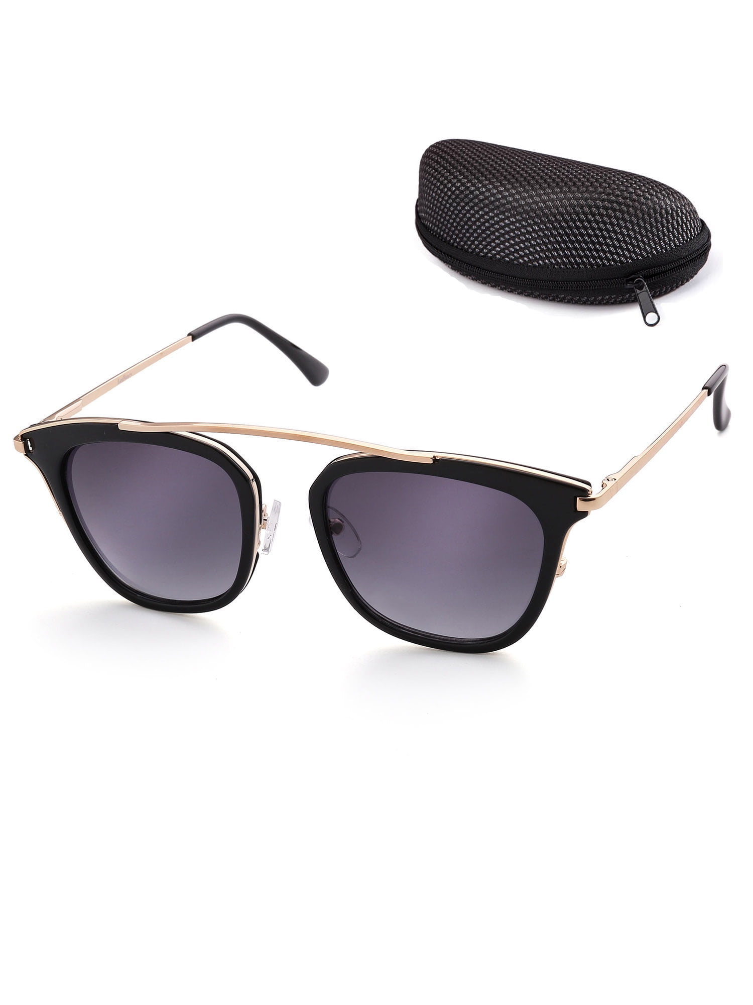 Square Sunglasses for Adult Female Women with Case, Grey Gradient Lens ...