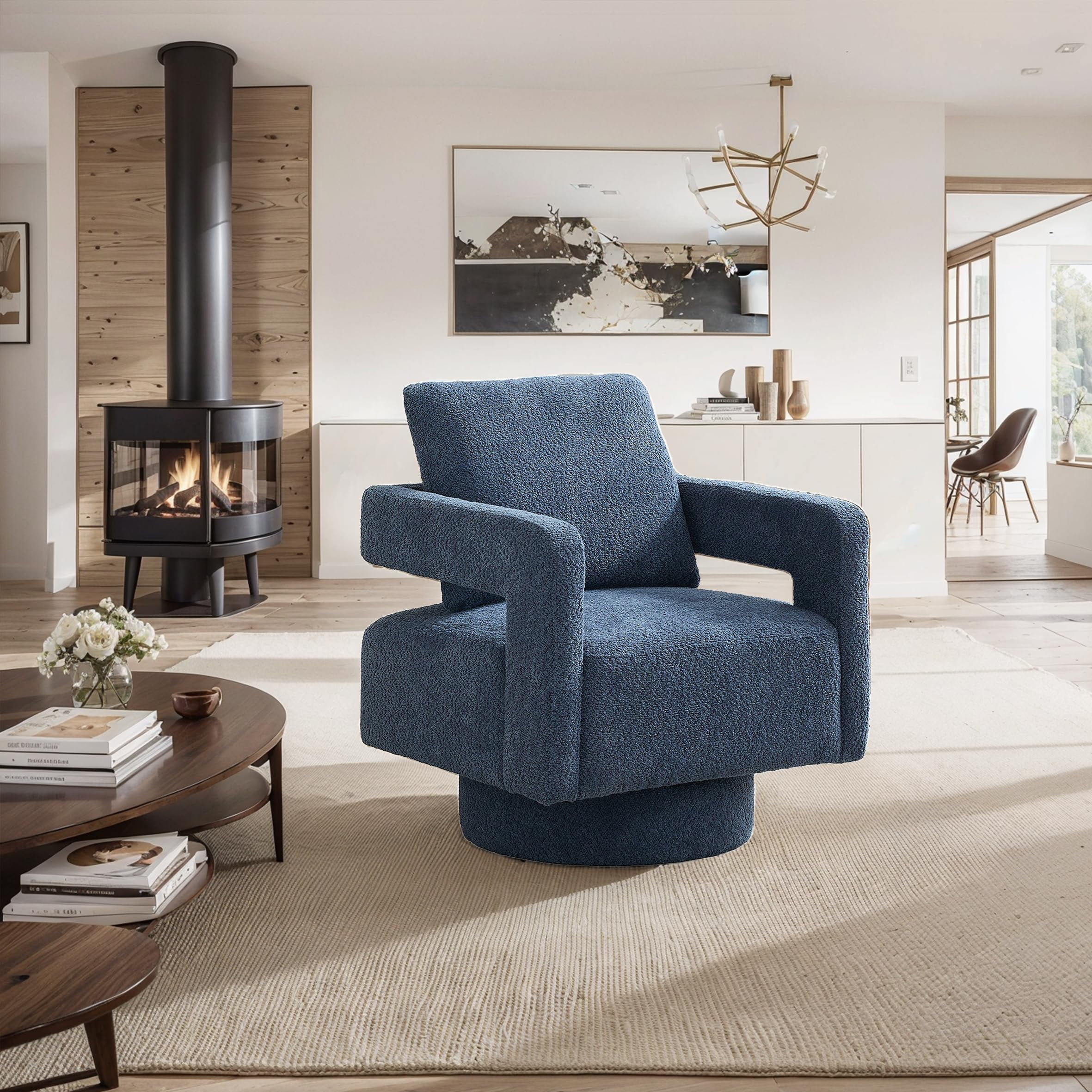 Square Swivel Accent Chair, Boucle Modern Armchair with Removable Back ...