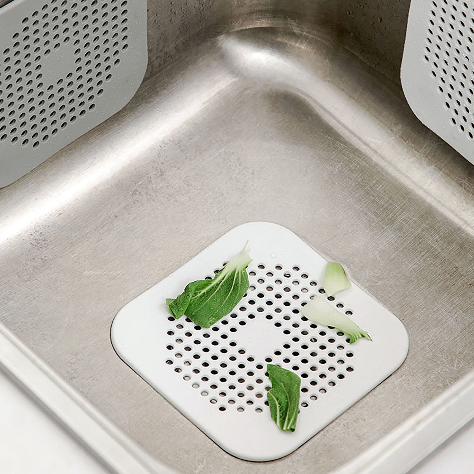 KQJQS Square TPR Drain Hair Catcher, 5.7-inch Silicone Plug, White Shower Drain Strainer ...