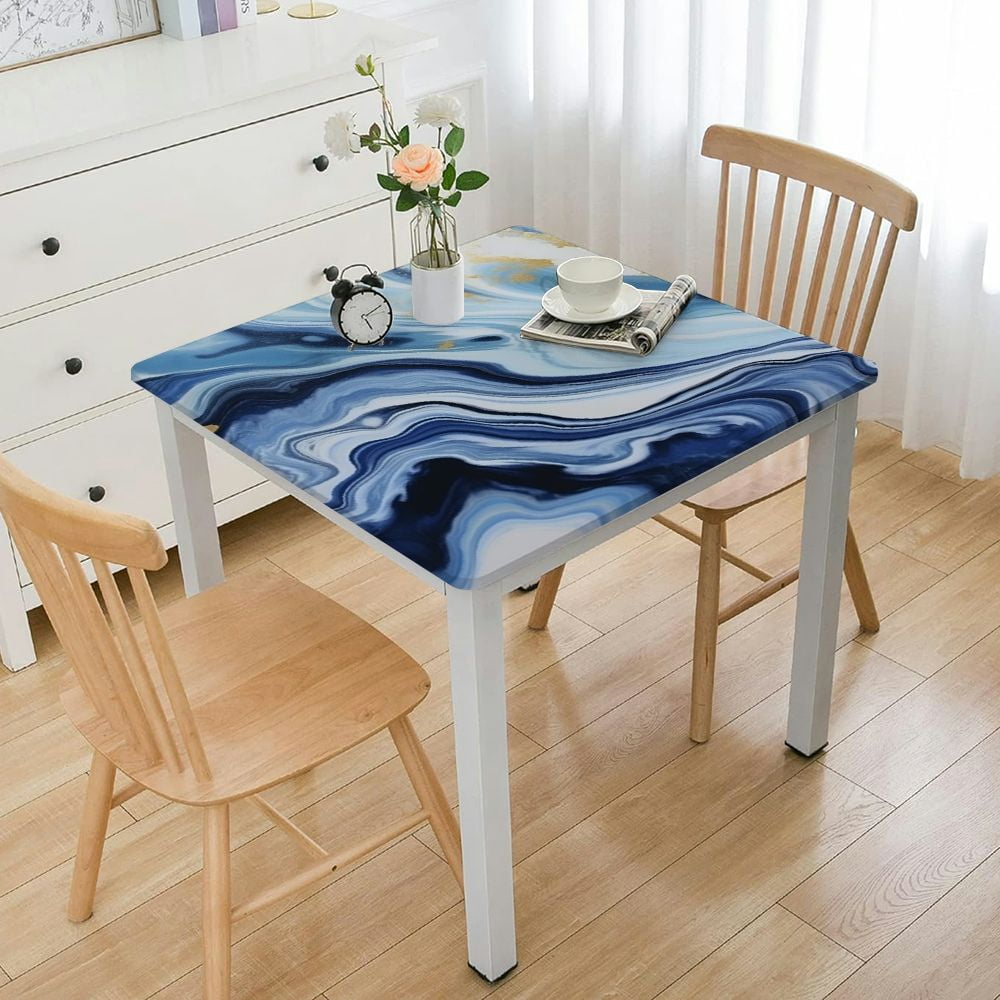 Square Table Top Cover Blue Marbling Texture Fitted with for Dining ...