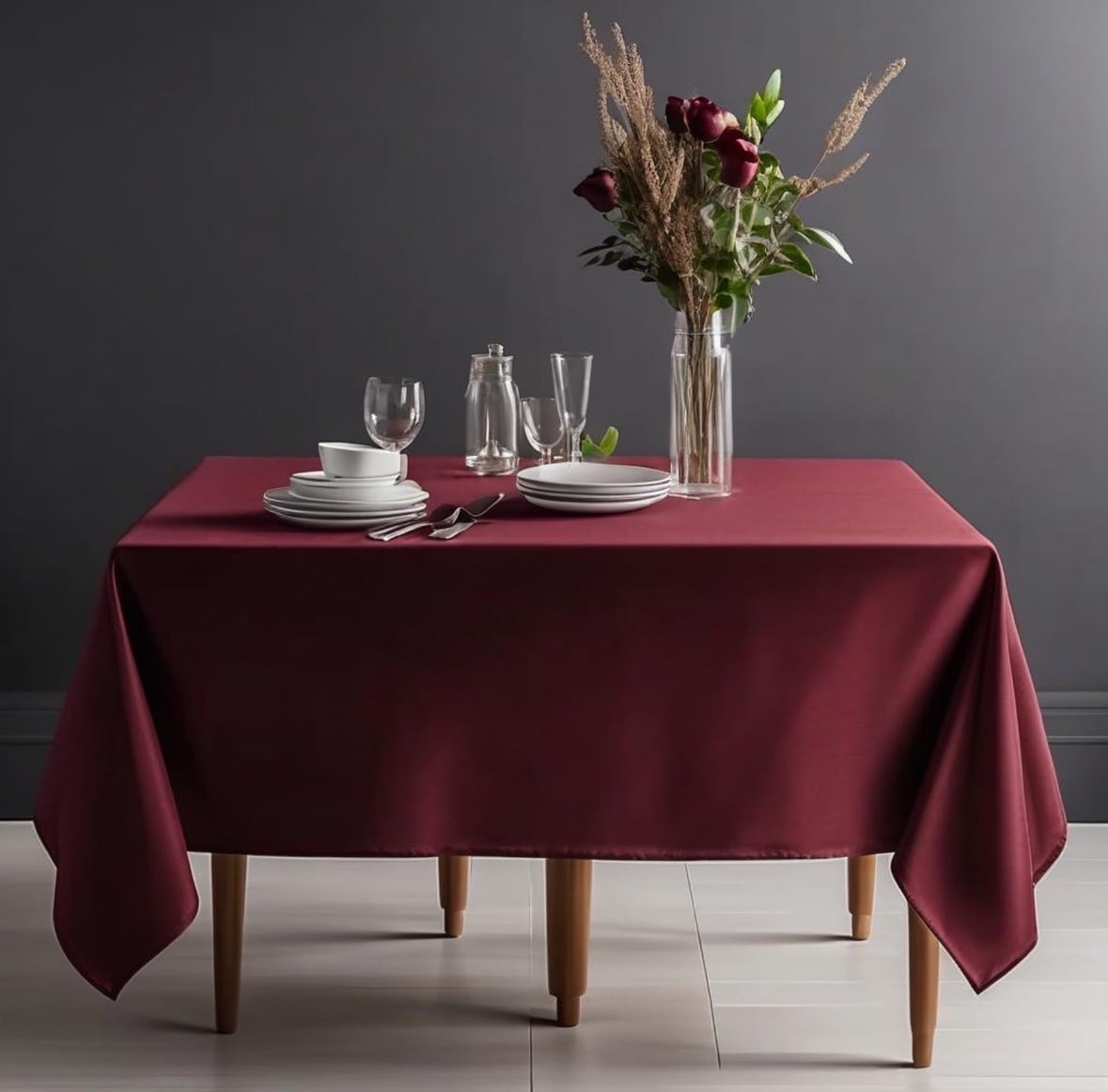 Square Tablecloth 52x52 Inch, Burgundy Durable Polyester Tablecloth for ...