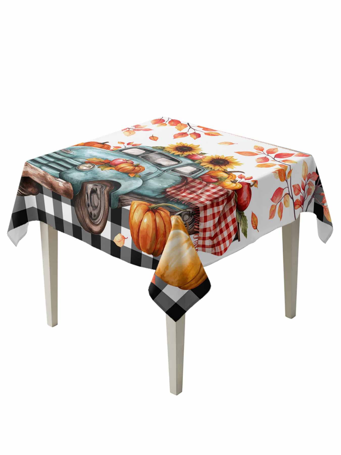 Square Tablecloth 54 x 54 Inches Autumn Truck Pumpkin Sunflower ...