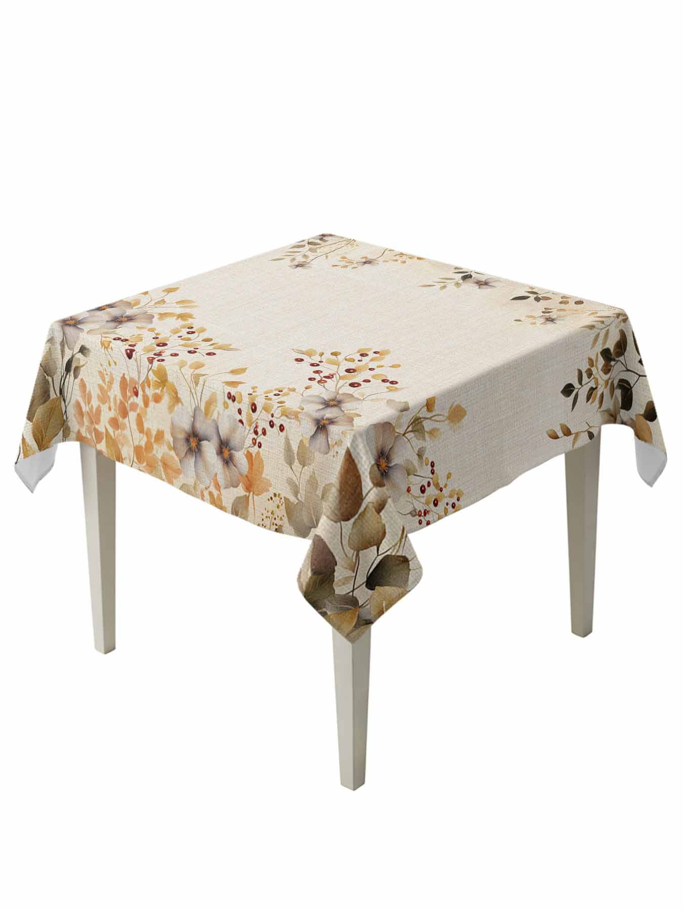 Square Tablecloth 54 x 54 Inches Fall Flowers Leaves Plants Linen ...