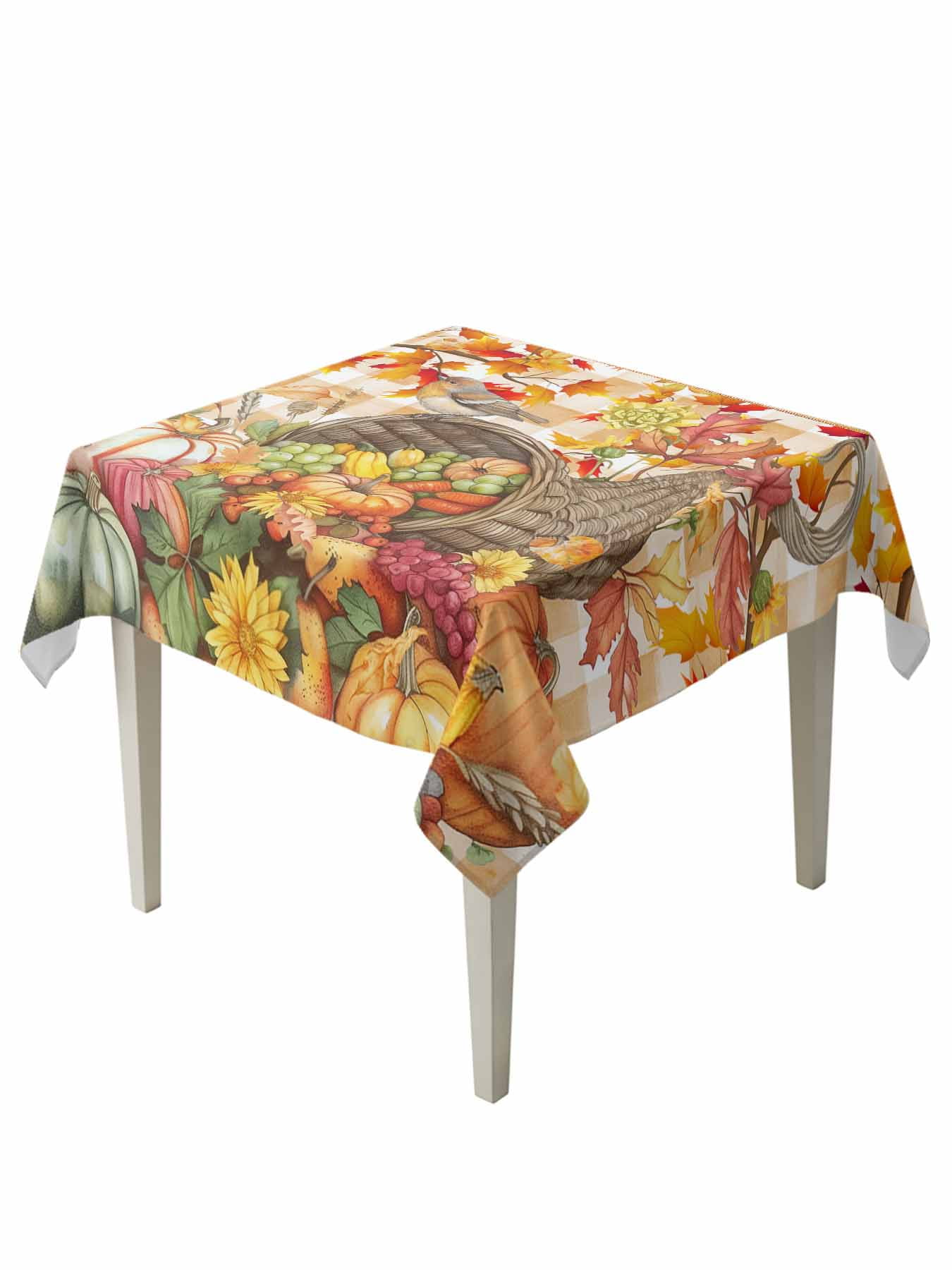 Square Tablecloth 54 x 54 Inches Fall Robin Fruit Basket Maple Leaves ...