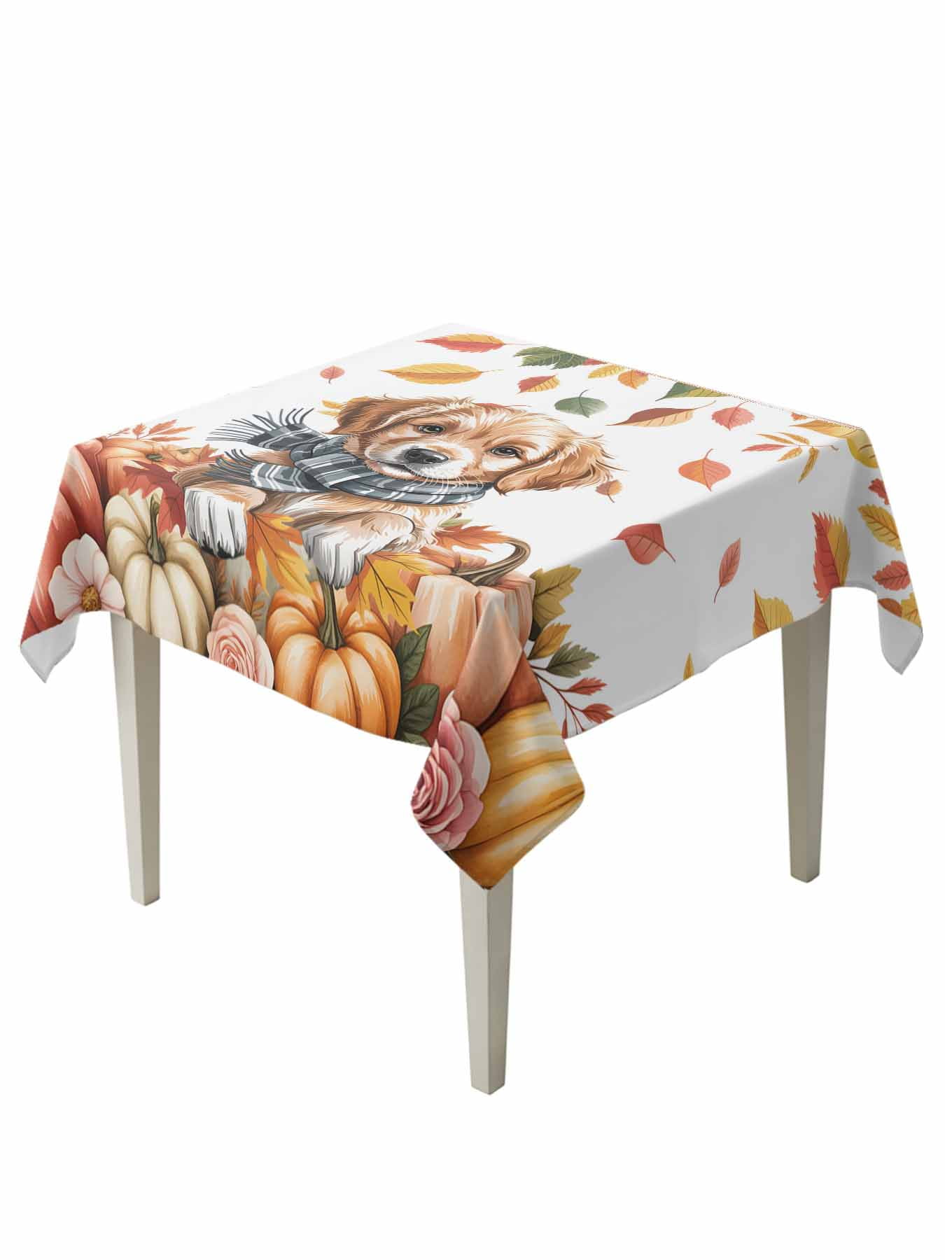 Square Tablecloth 54 x 54 Inches Fall Thanksgiving Dog Leaves Flowers ...