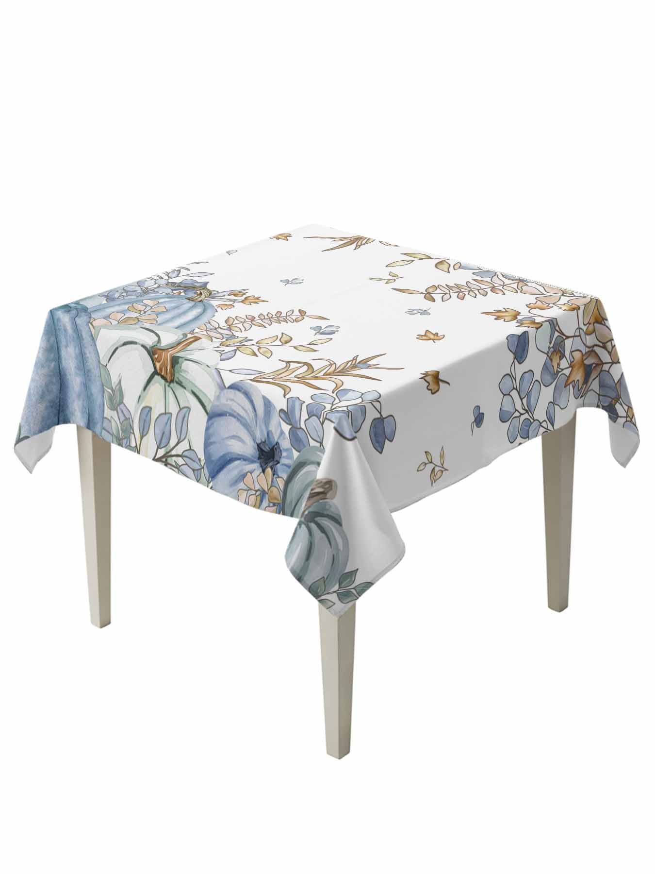 Square Tablecloth 54 x 54 Inches Thanksgiving Fall Blue Pumpkins ...