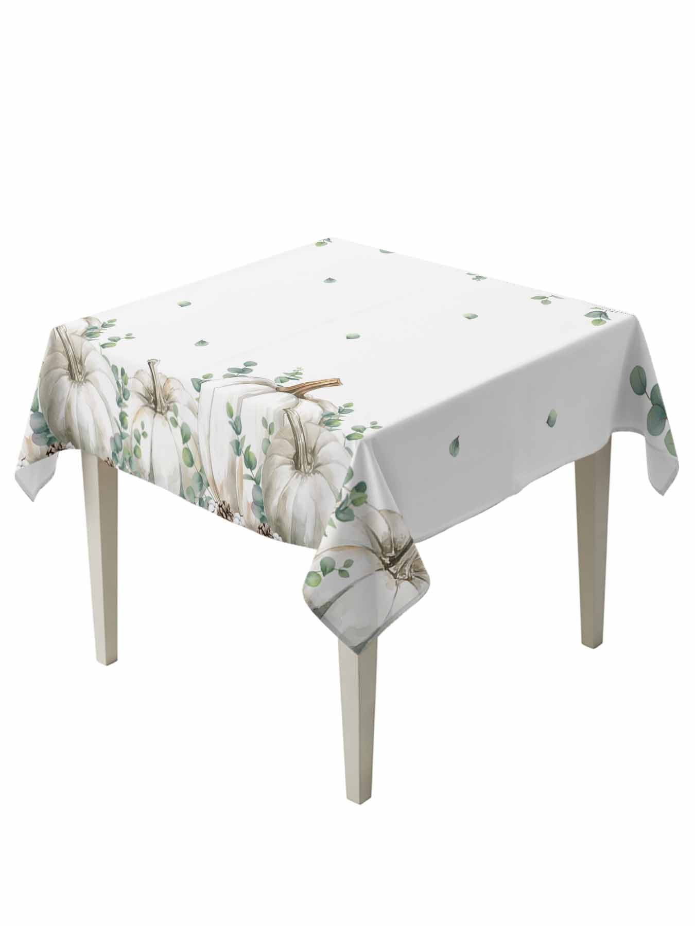 Square Tablecloth 54 x 54 Inches Thanksgiving Fall White Pumpkins ...