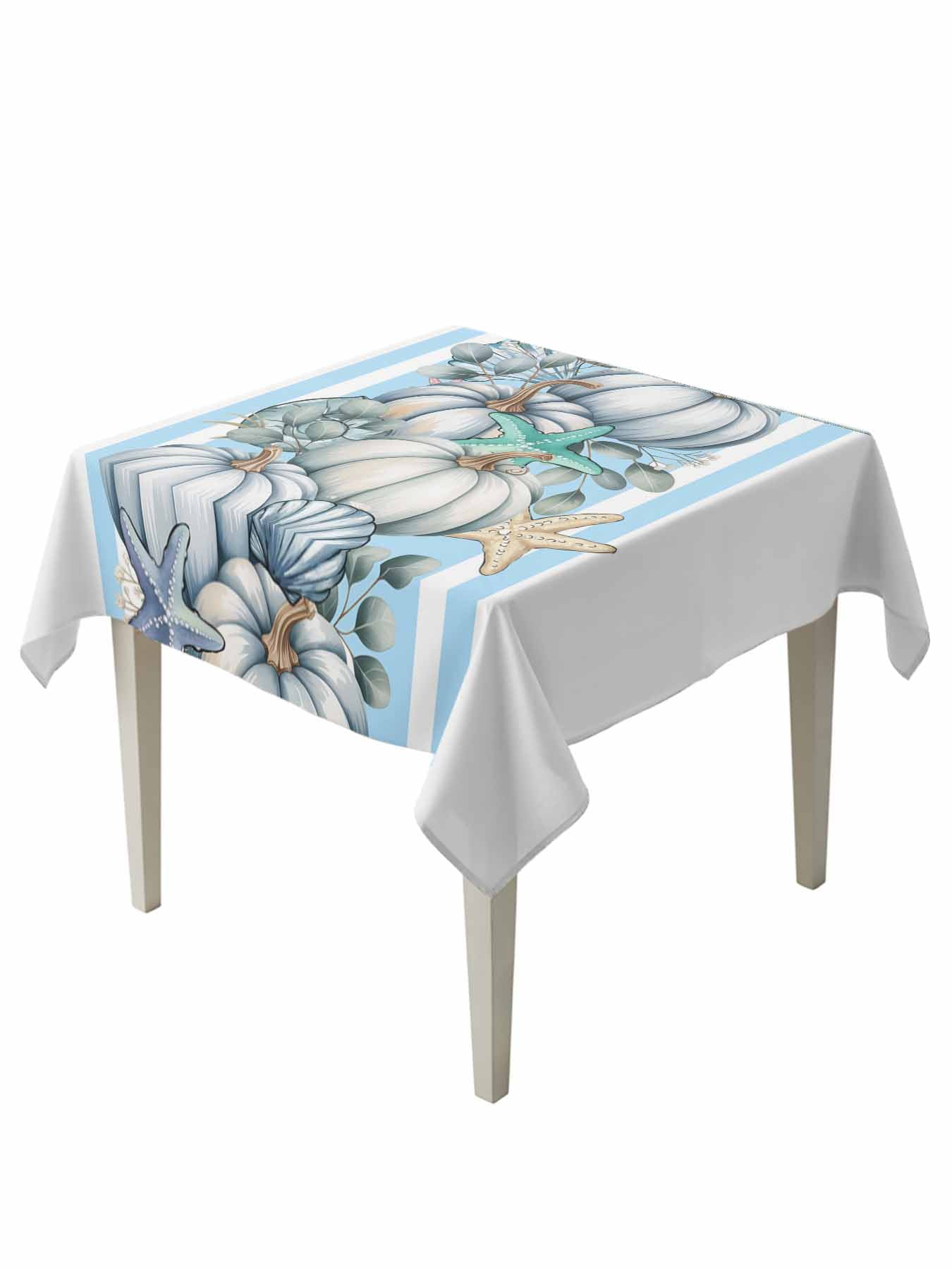 Square Tablecloth 54 x 54 Inches Thanksgiving Pumpkins Starfish Blue ...