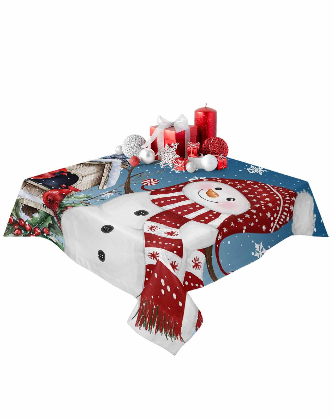 Square Tablecloth 54 x 54 Inches Winter Snowman Cardinal Blue Gradient ...