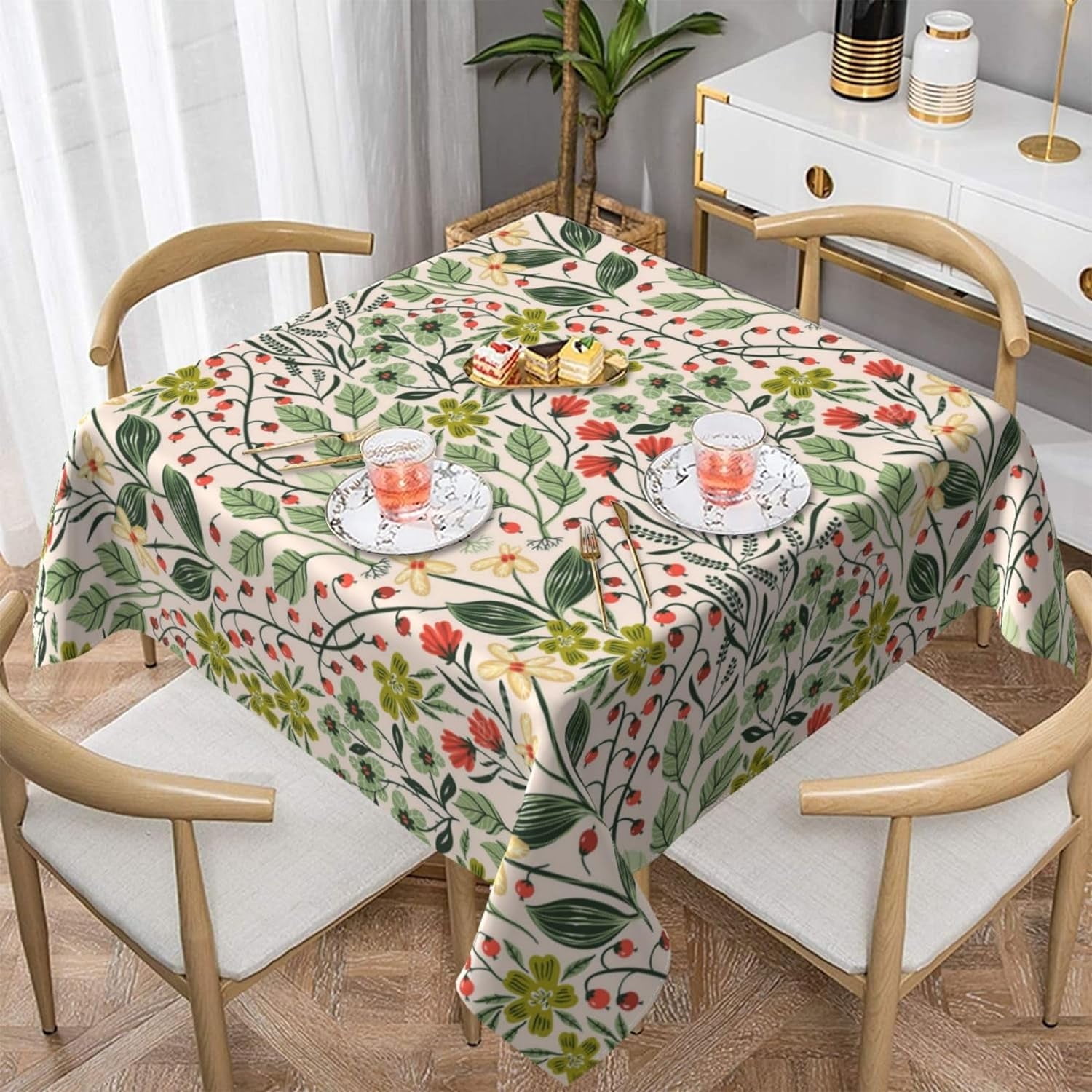 Square Tablecloth 54x54 Inch, Beautiful Flowers Polyester Table Cloth ...