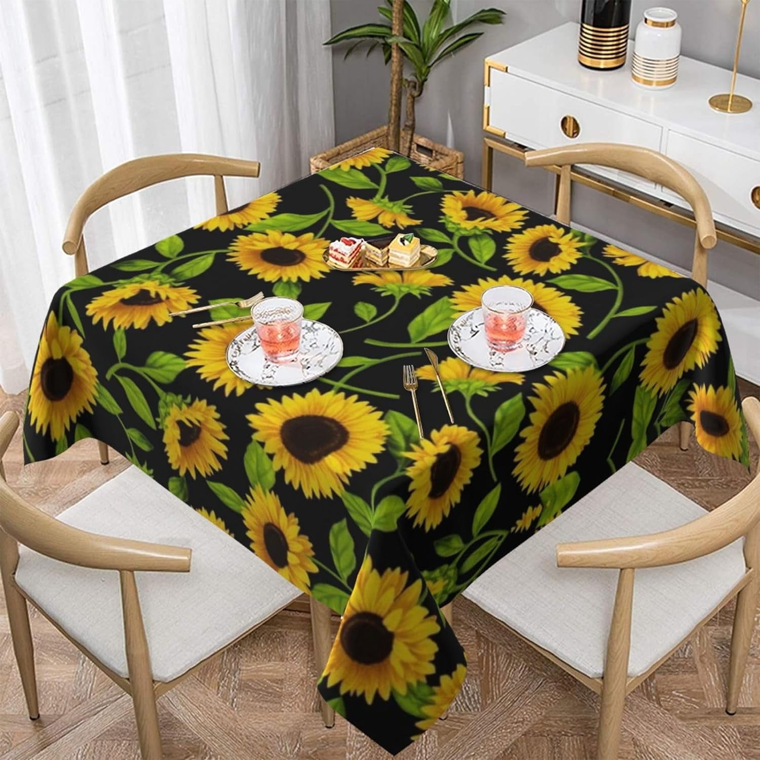 Square Tablecloth 54x54 Inch, Beautiful Sunflower Polyester Table Cloth ...