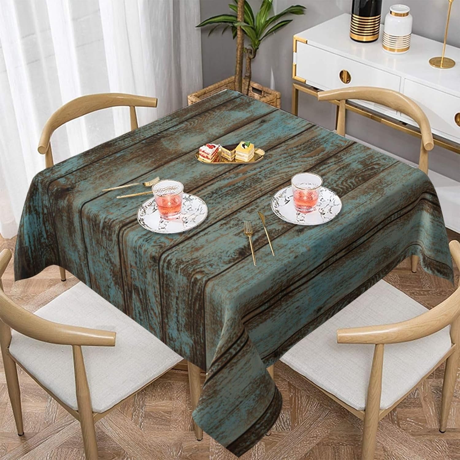 Square Tablecloth 54x54 Inch, Rustic Old Barn Wood Polyester Table ...