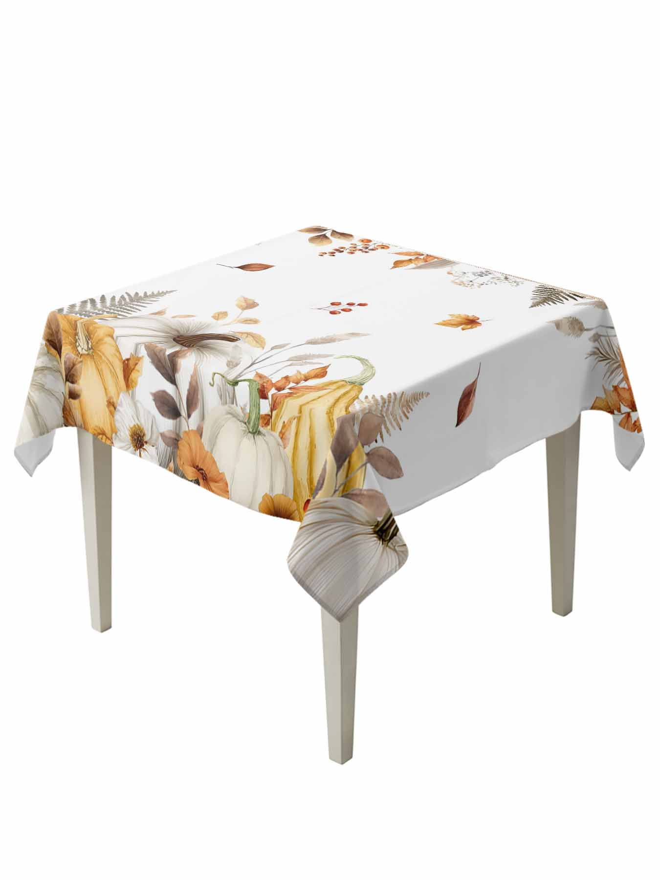 Square Tablecloth 60 x 60 Inches Autumn Pumpkins Fall Leaves Flowers ...