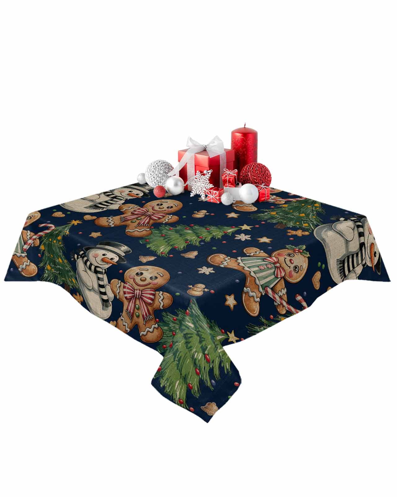 Square Tablecloth 60 x 60 Inches Christmas Snowman Gingerbread Man Xmas ...