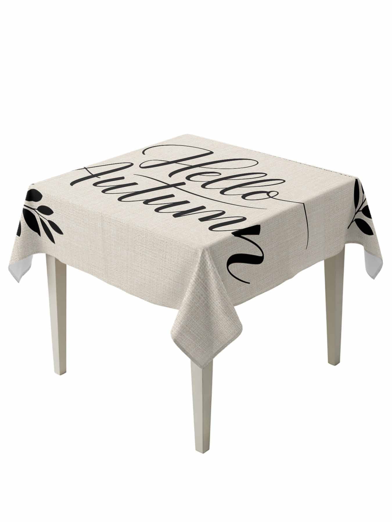 Square Tablecloth 60 x 60 Inches Hello Autumn Rustic Linen Texture ...
