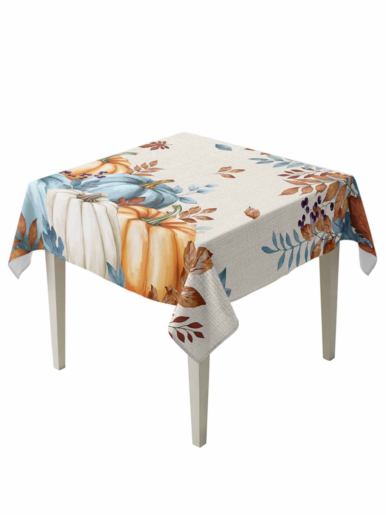 Square Tablecloth 60 x 60 Inches Thanksgiving Pumpkins Autumn Leaves ...
