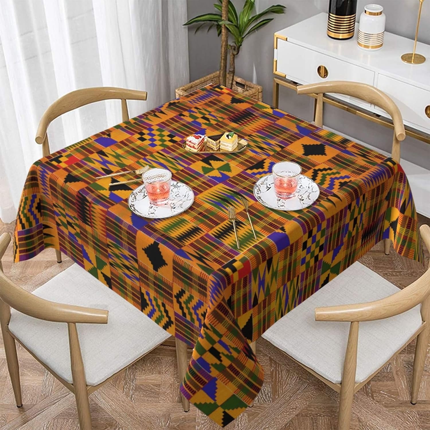 Square Tablecloth 60x60 Inch, African Tribal Ethnic Texture Polyester ...