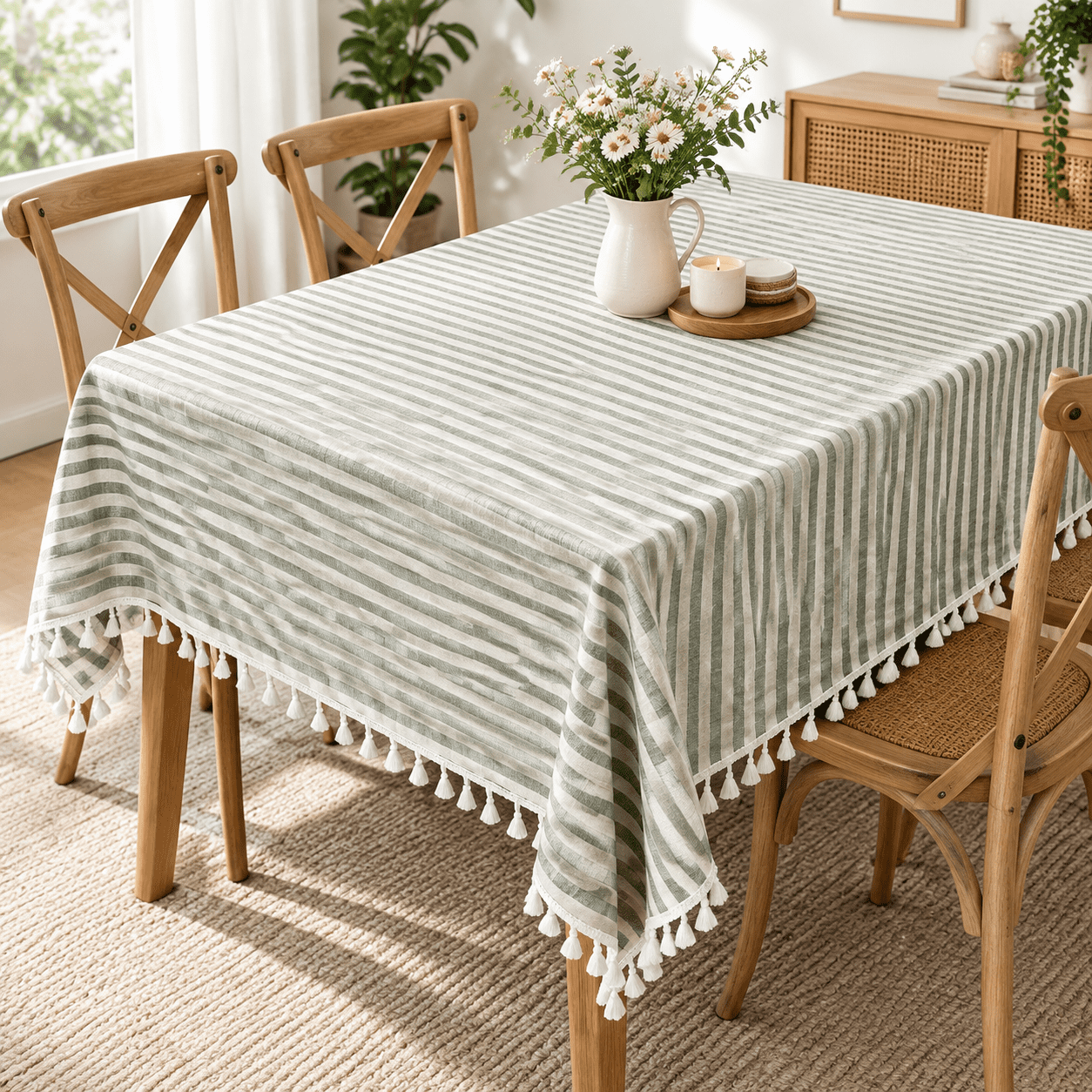 Square Tablecloth 70 X 70 Inch Green Striped Outdoor Picnic Cover ...