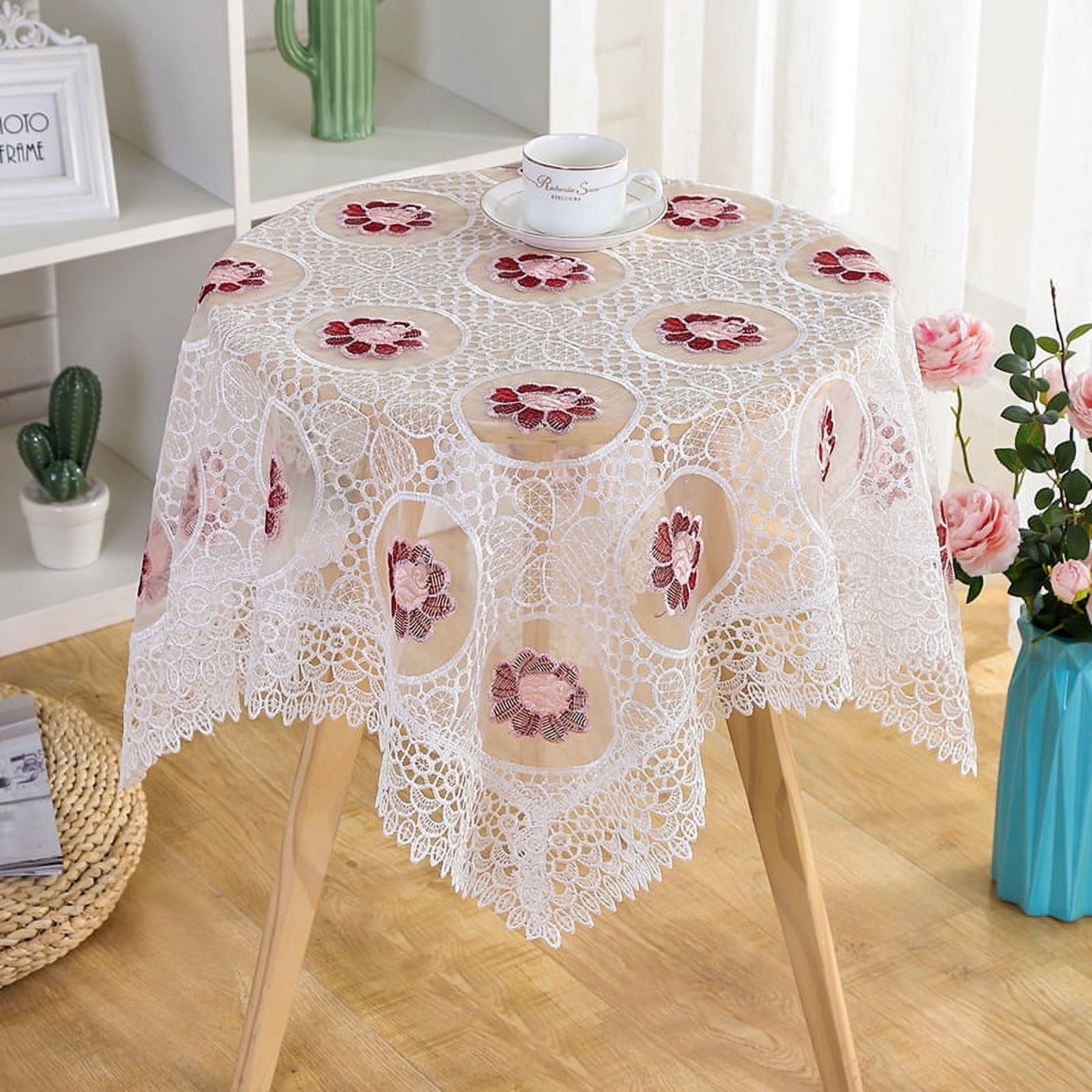 Square Tablecloth Coffee Table Cover, Embroidered Small Table Cloth ...