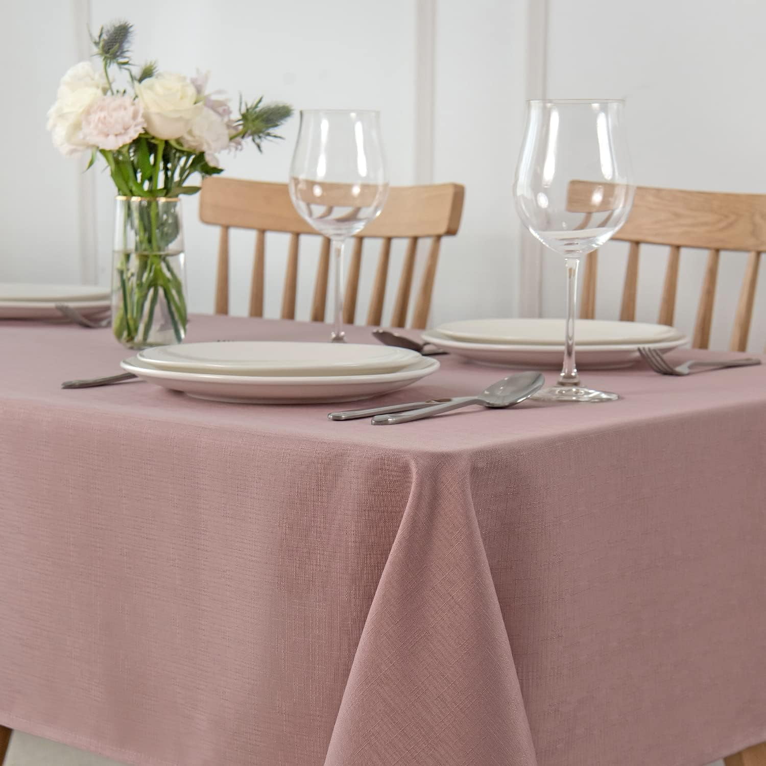 Square Tablecloth Water Resistance Spill Proof Linen Looking Texture ...
