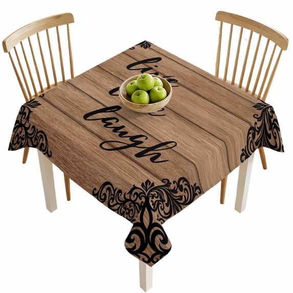 Square Tablecloths, Brown Wood Board Flower Texture Waterproof Table ...
