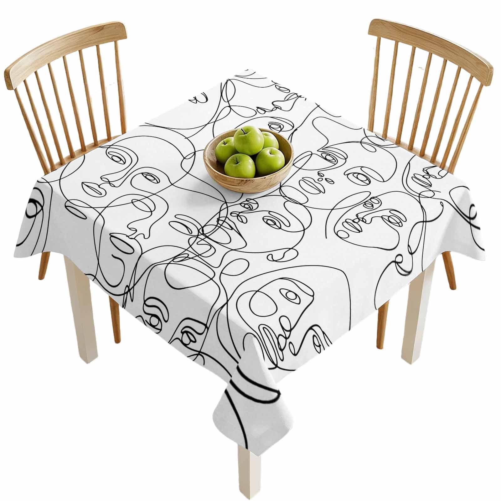 Square Tablecloths, Modern Character Face Abstract Line Arts Waterproof ...
