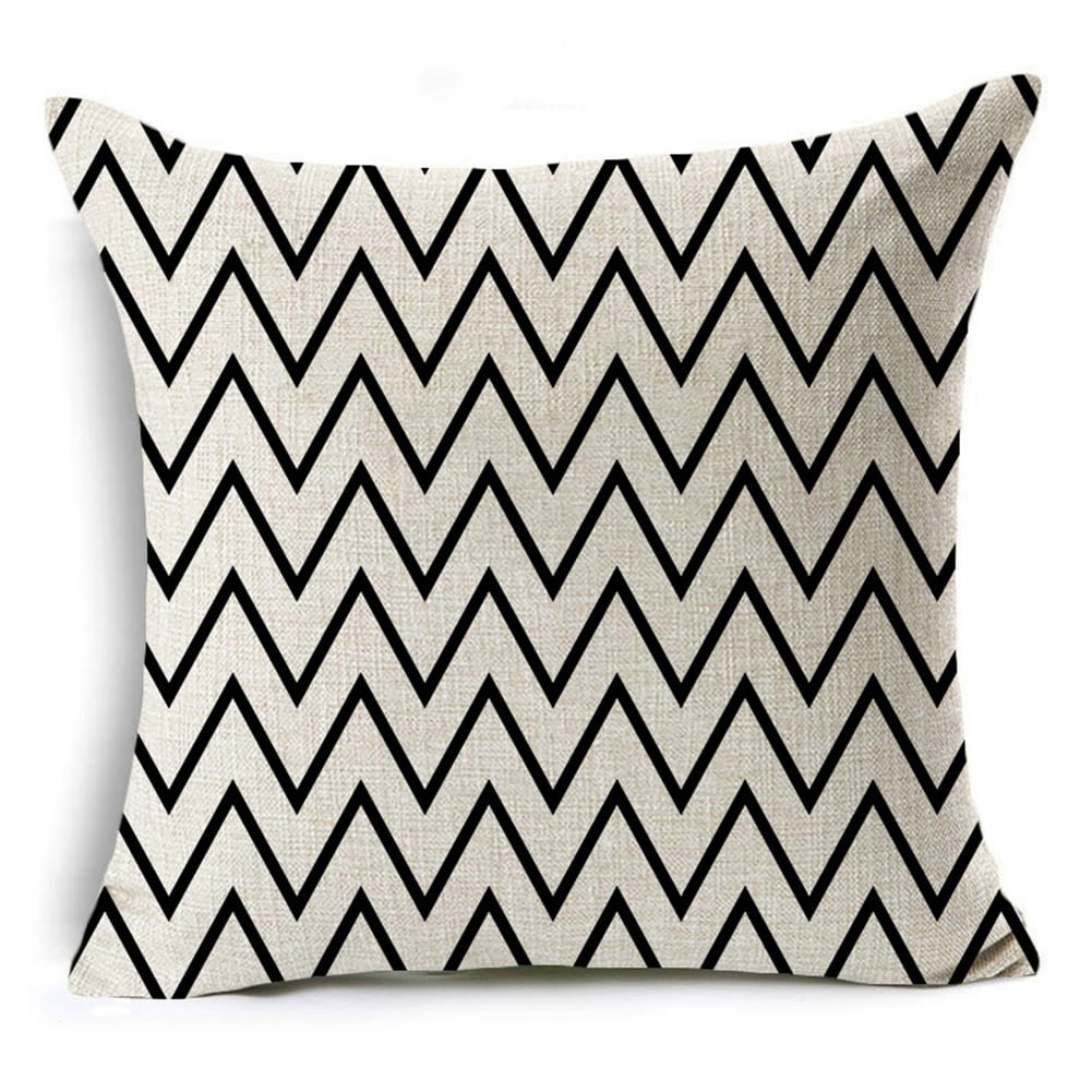 Square Throw Pillow Cover Cushions Cover, Linen Black White Geometric ...