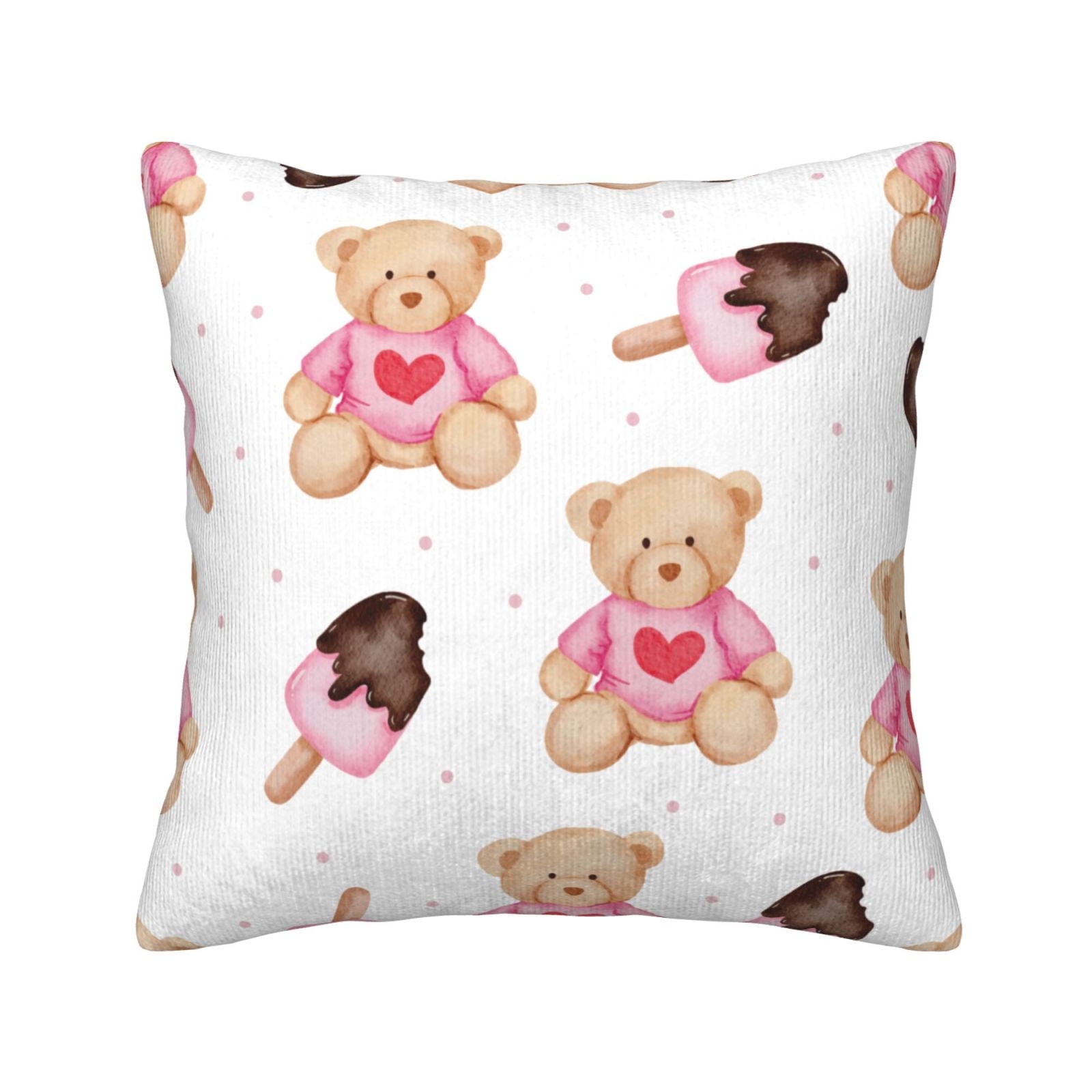 Square Throw Pillow Covers with Core, Cartoon Ice Cream Pink Bears ...