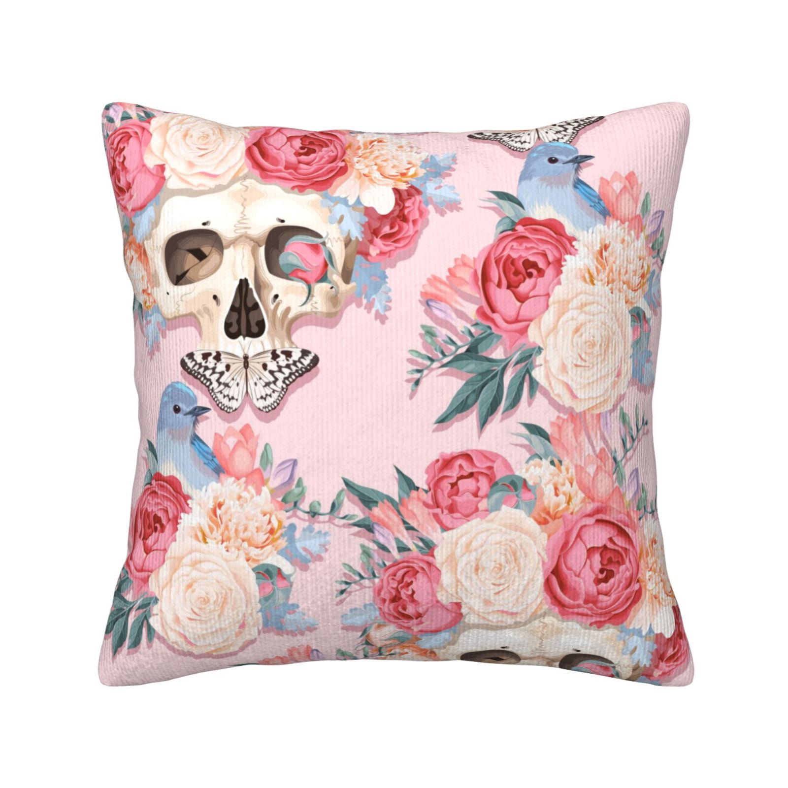 Square Throw Pillow Covers with Core, Skeleton Butterflies Rose ...