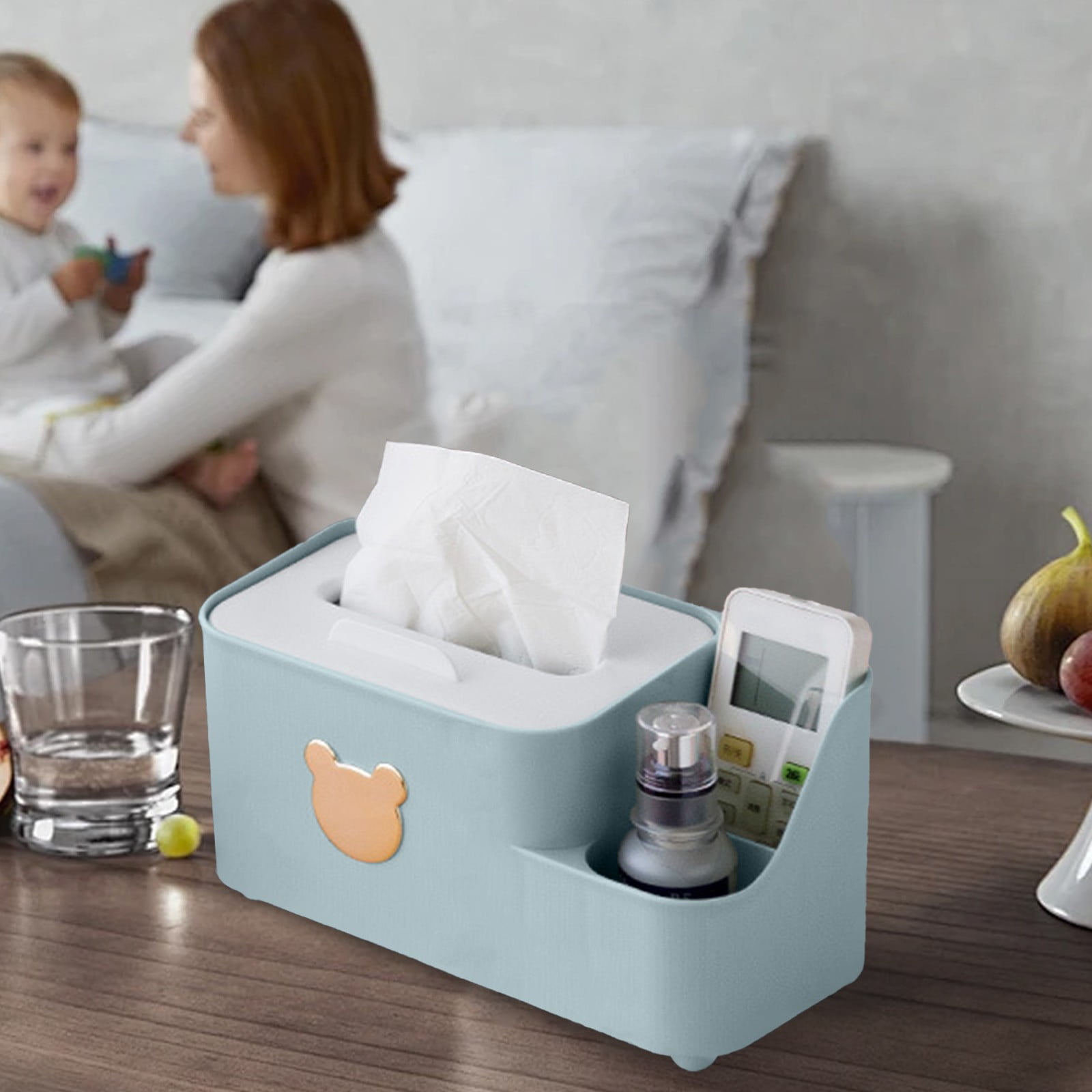 Square Tissue Box Cover - Multi-Functional Tissue Box Holder, Tissue Box Cover with Storage ...