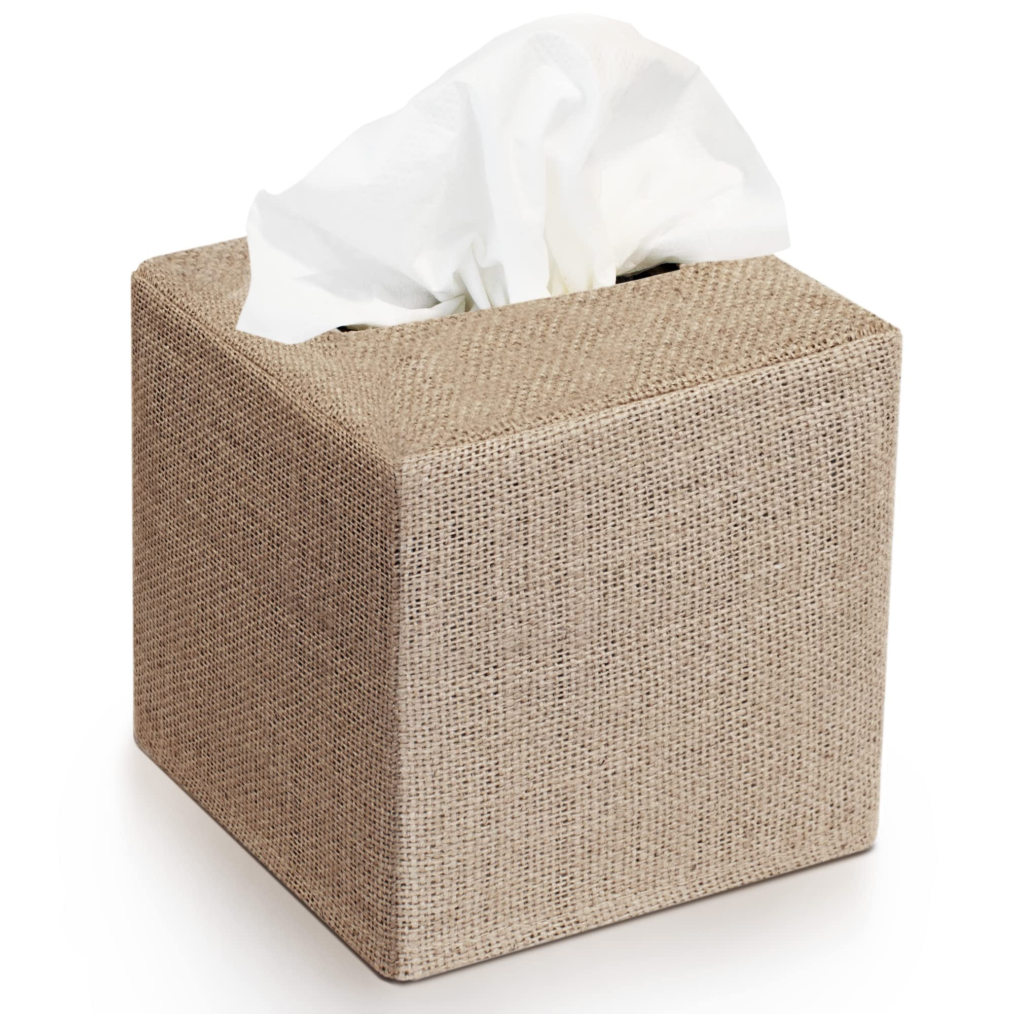 Square Tissue Box Cover, Stylish Burlap Holder for Bathroom and Home ...