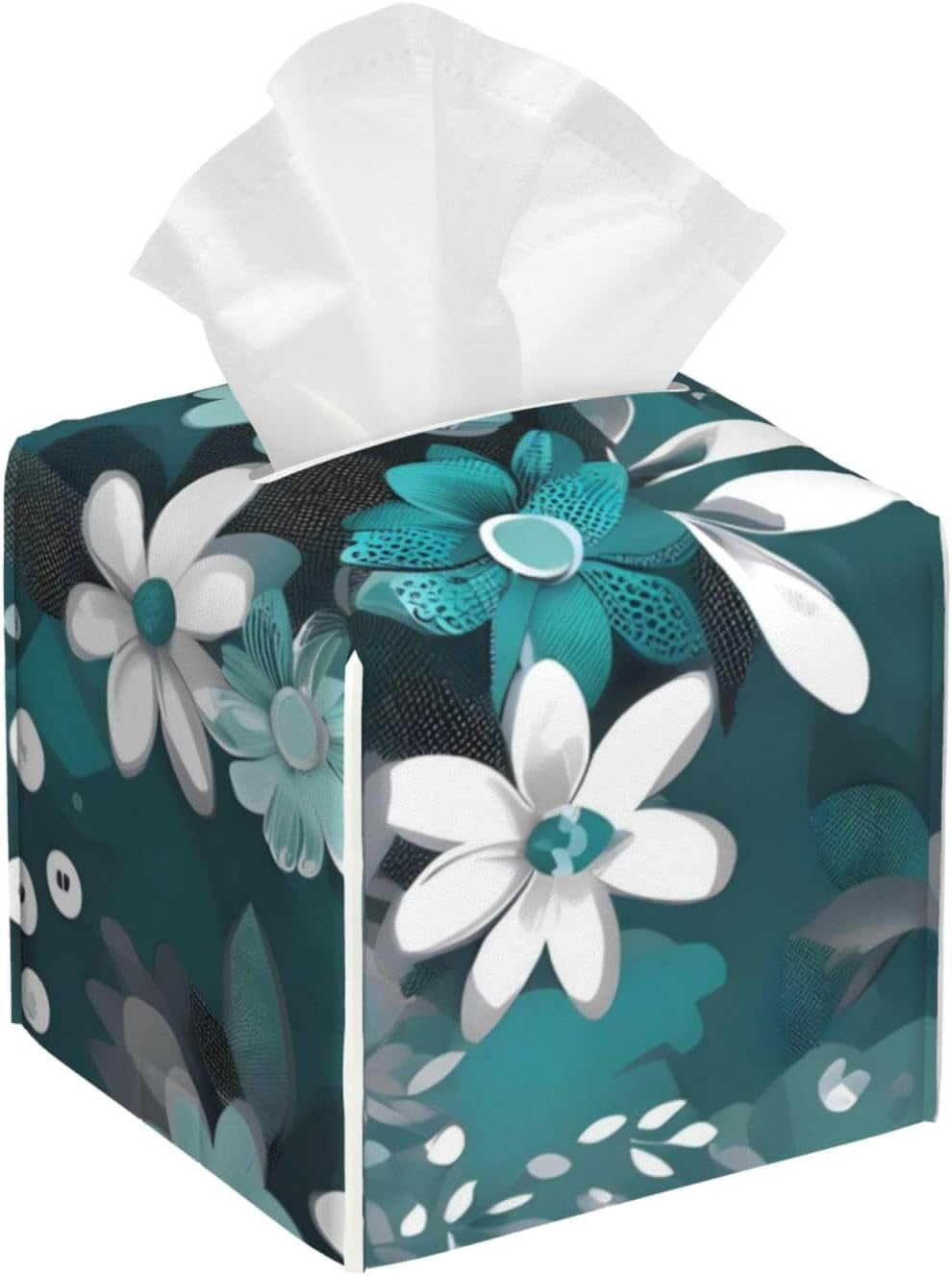 Square Tissue Box Cover/Teal Grey and Floral Print Leather Tissue ...