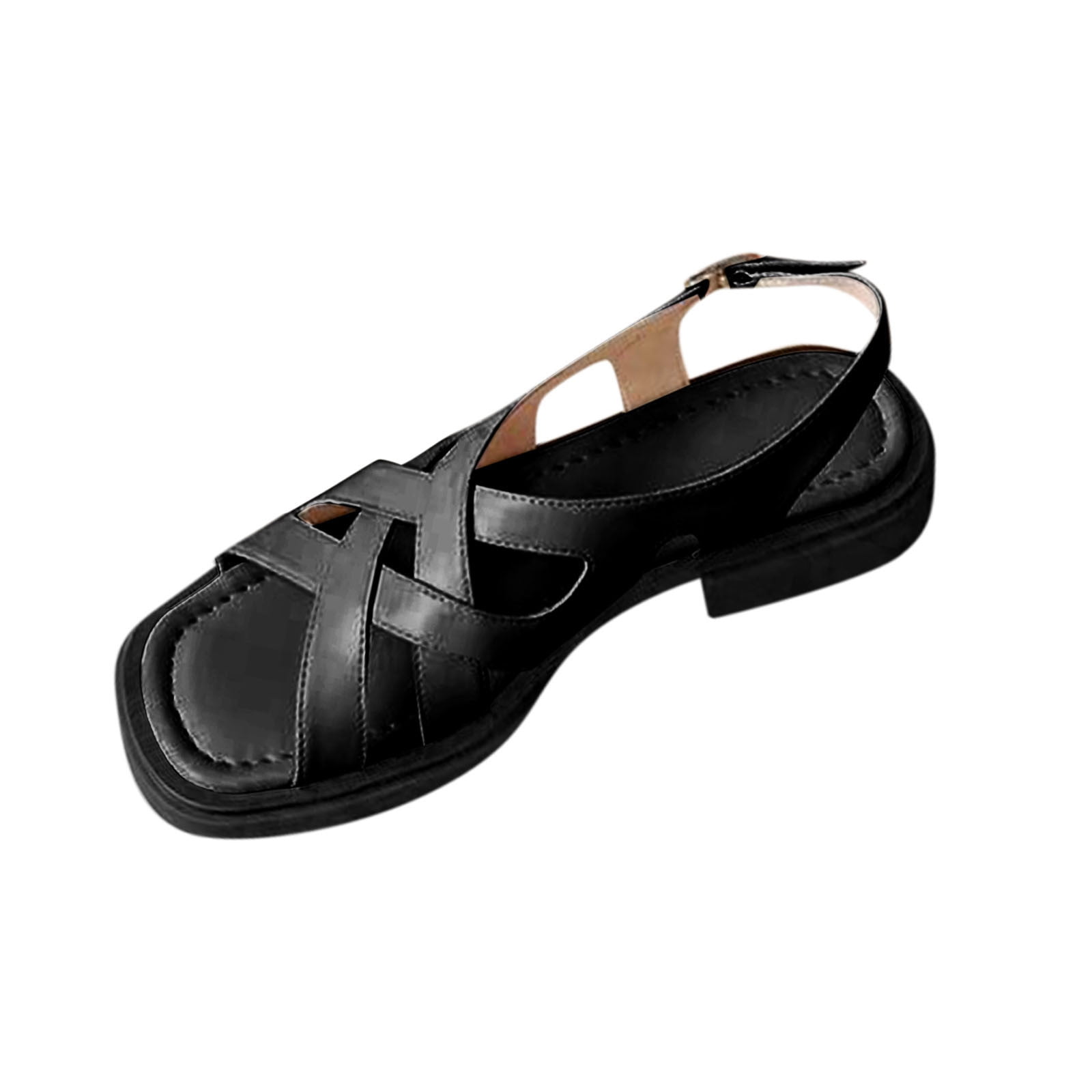 Square Toe Flat Sandals Women Criss Cross Band Sandals Ankle Strap ...