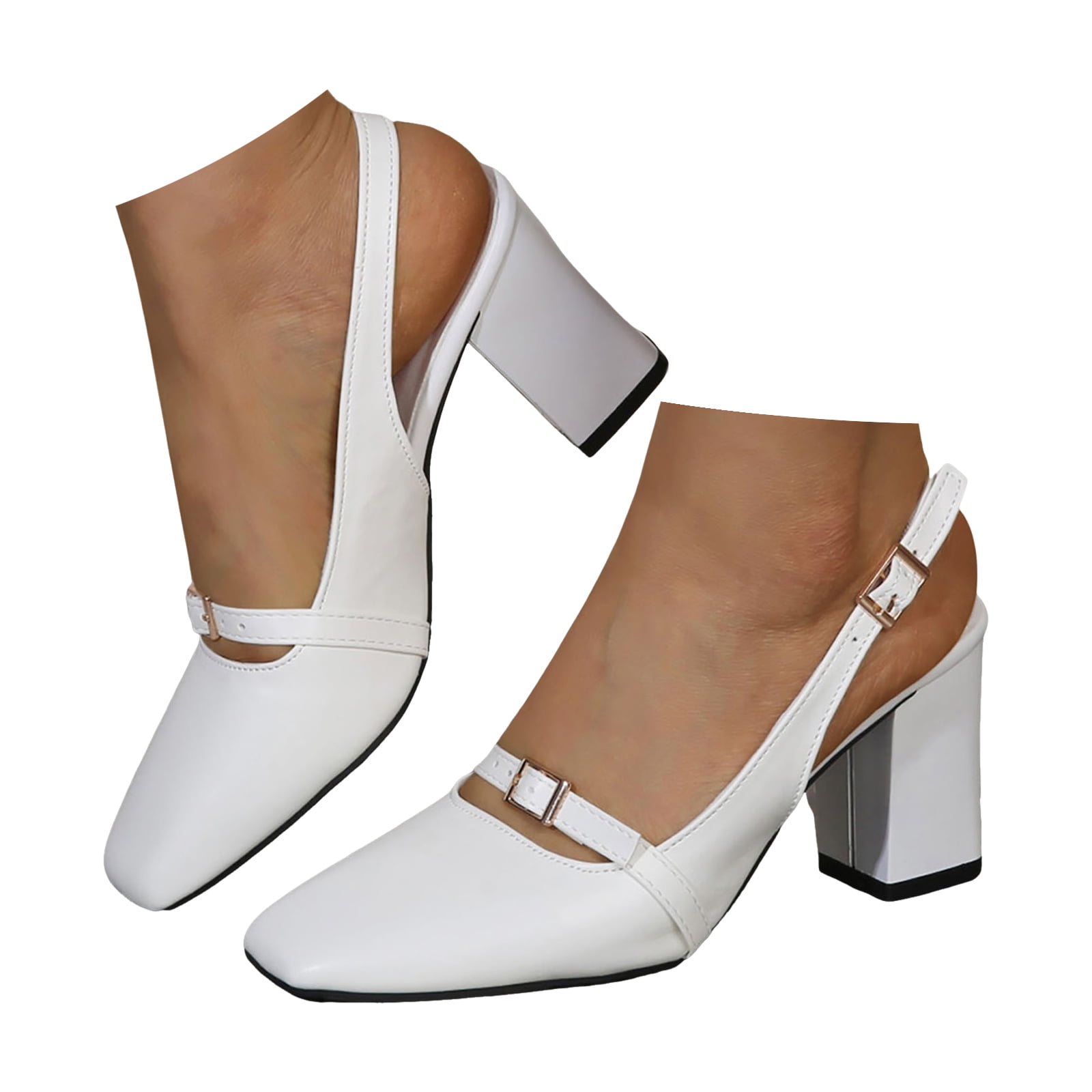 Square Toe Open Toe Sandals For Women Low Block Chunky Heels Slingback ...