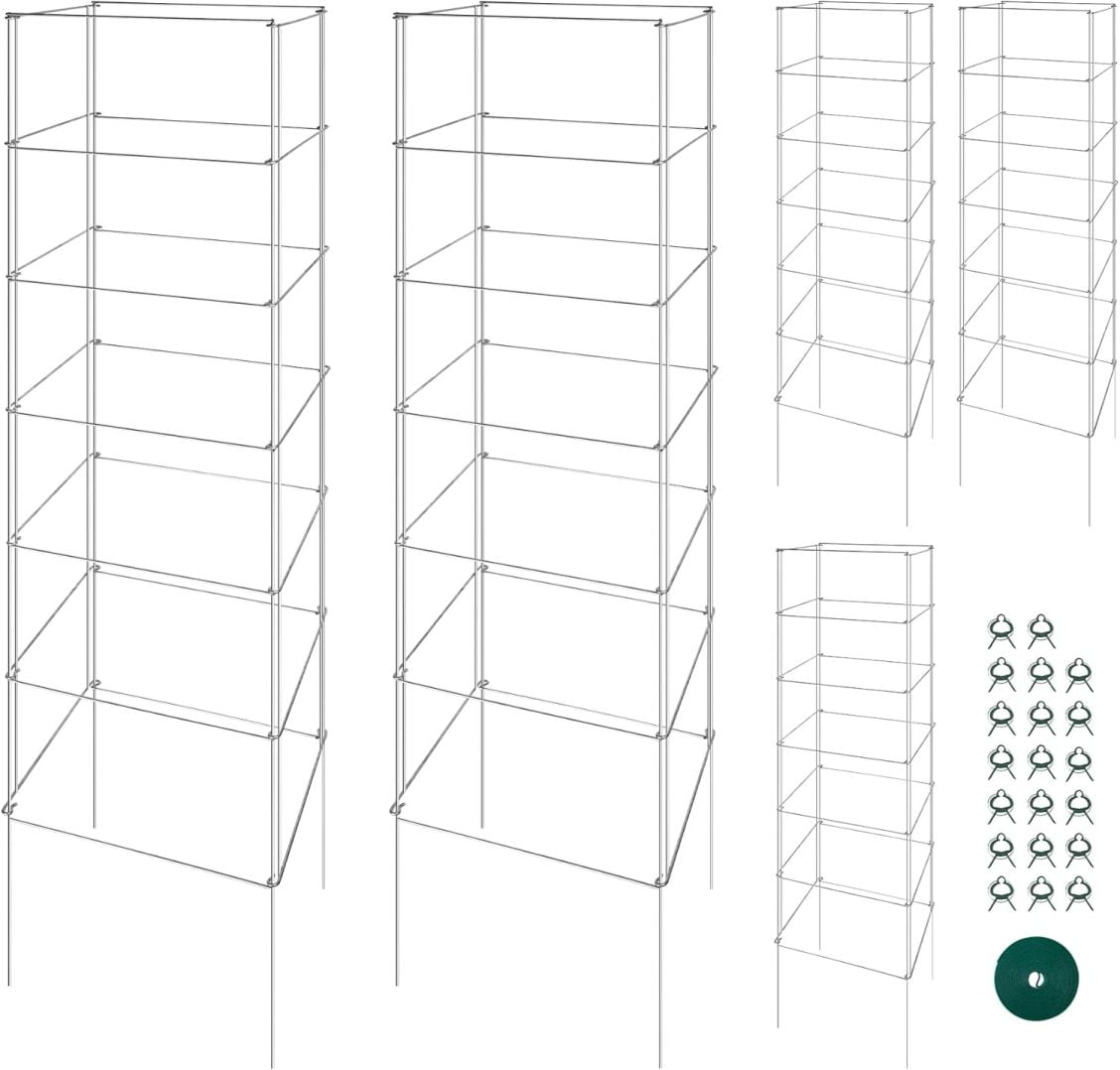 Square Tomato Cages 13" x13" x 56", Heavy Duty Metal Foldable Tomato ...