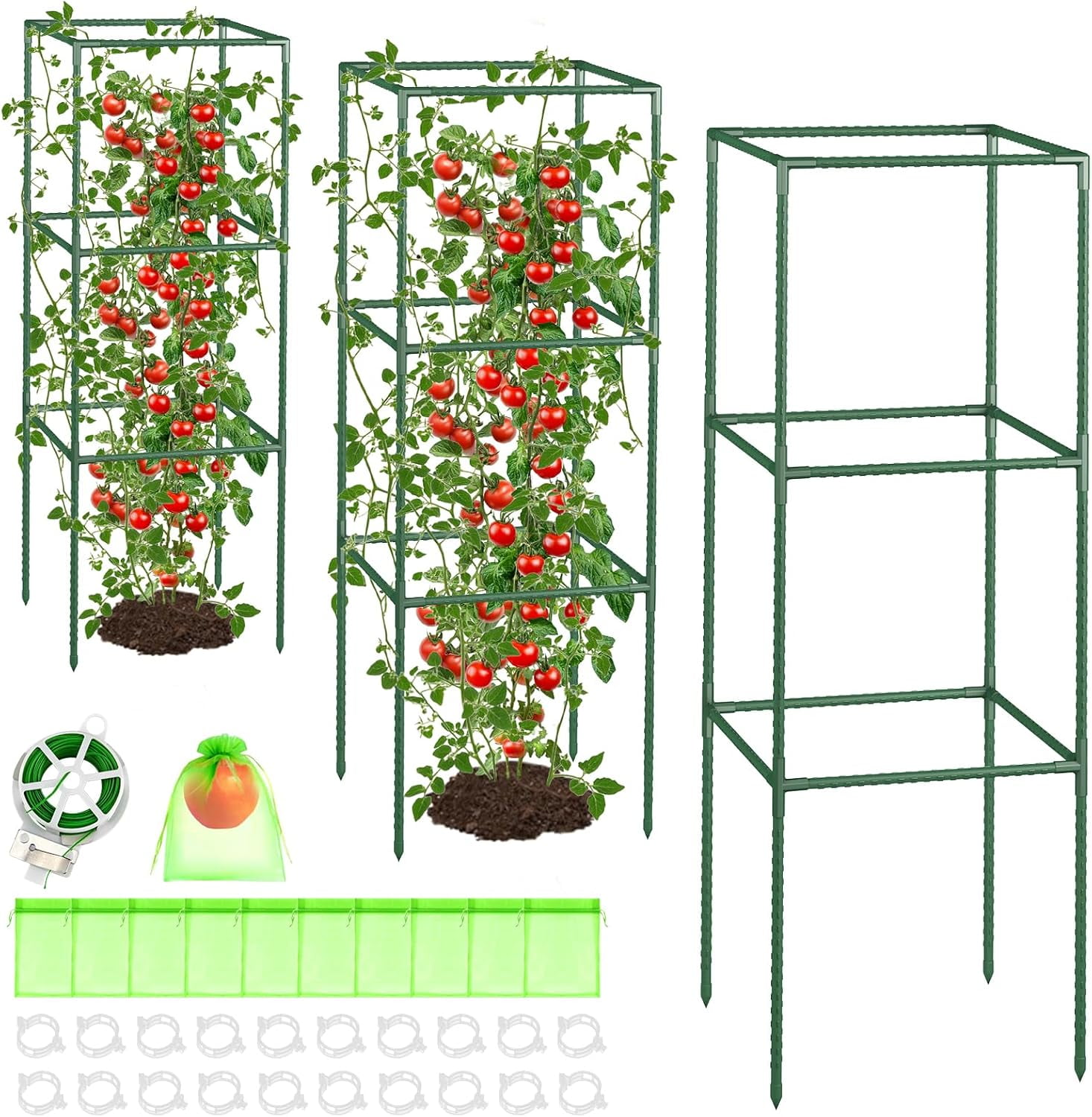 Square Tomato Cages for Garden: 3 Pack Sturdy Plant Support for Tomatoes - Durable & Easy to ...