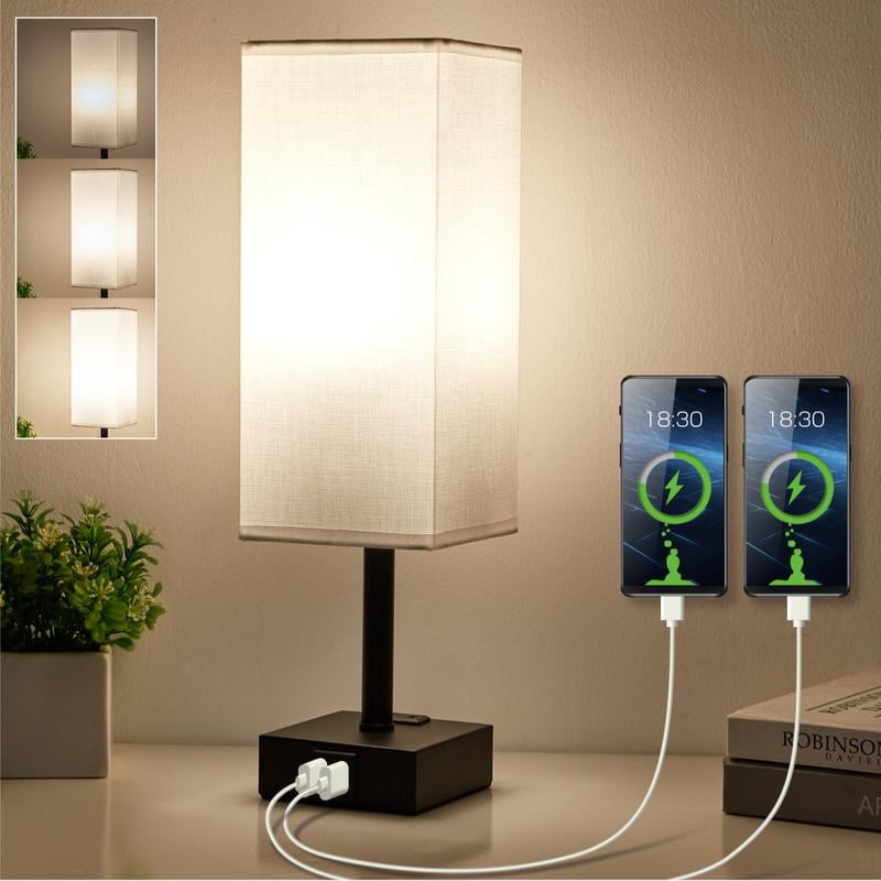 Square Touch Lamp, Dimmable USB Lamp Include One LED Bulb, Fabric Shade ...