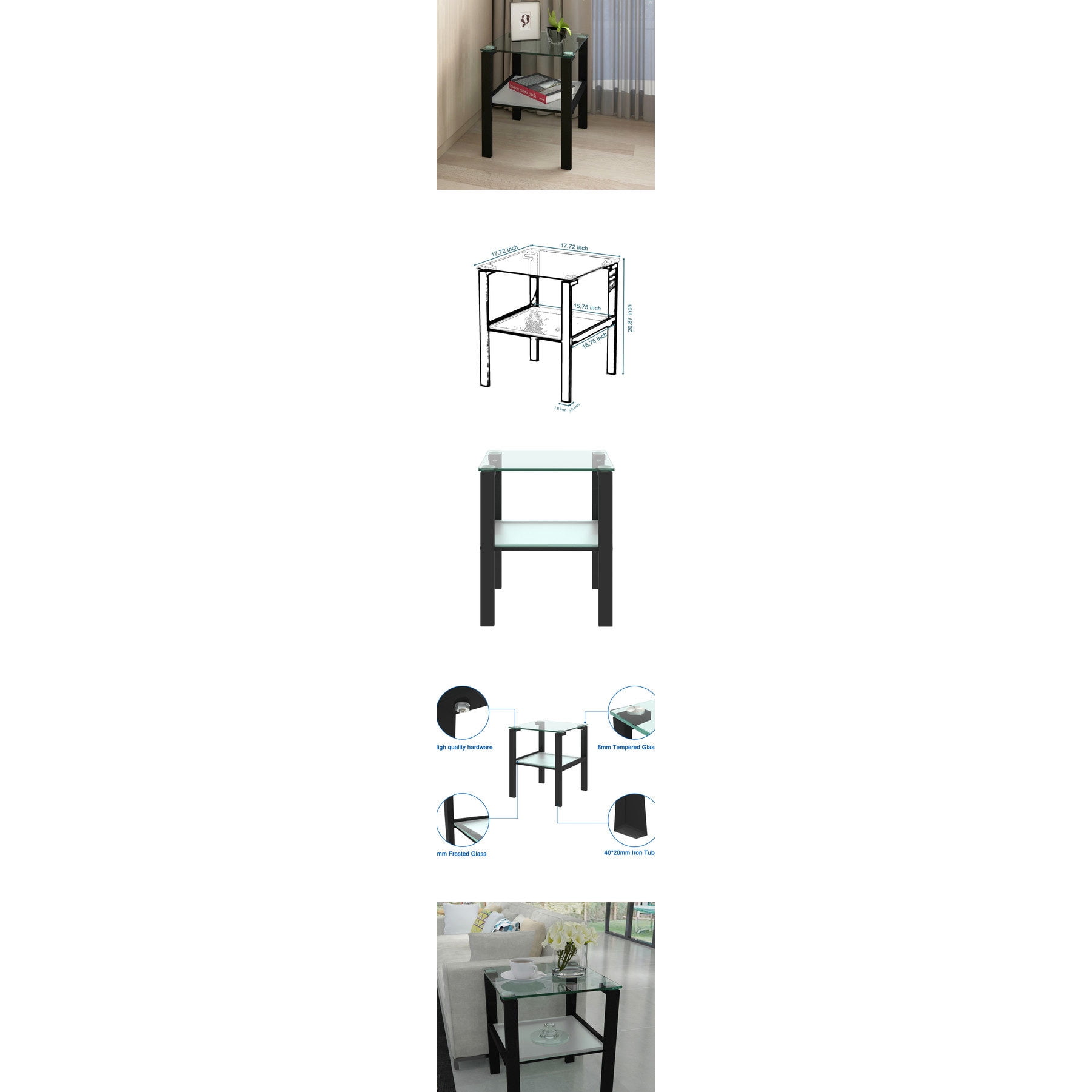 Square Transparent Glass Tea Table Set for 2 | Perfect for Sofa Side ...