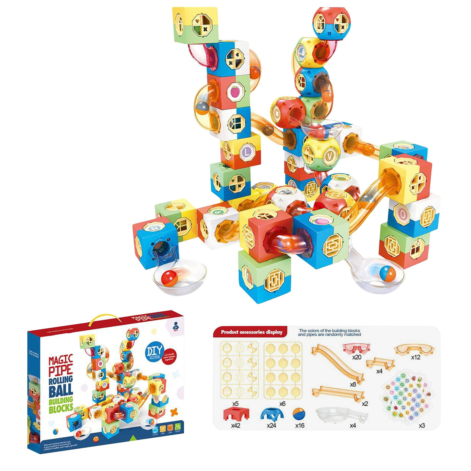 Square Tube Ball Track Building Blocks Set, 267 PCS Marble Run ...