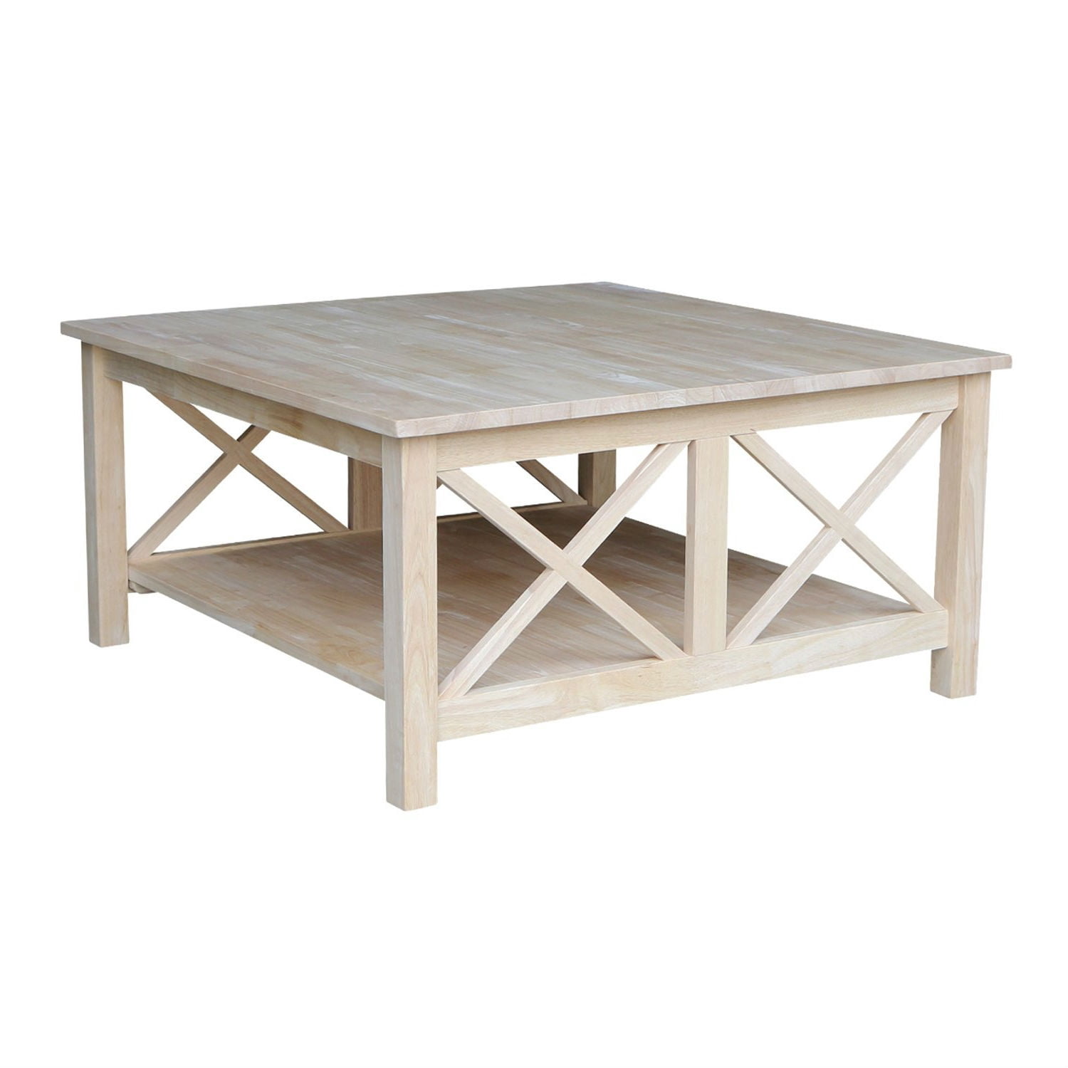 Square Unfinished Solid Wood Coffee Table with Bottom Shelf - Walmart.com