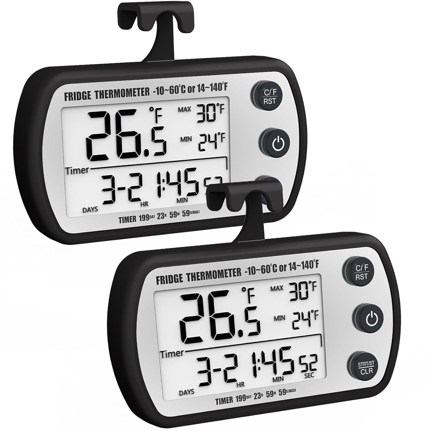 Square Upgraded version Refrigerator Thermometer with timer, AMIR ...