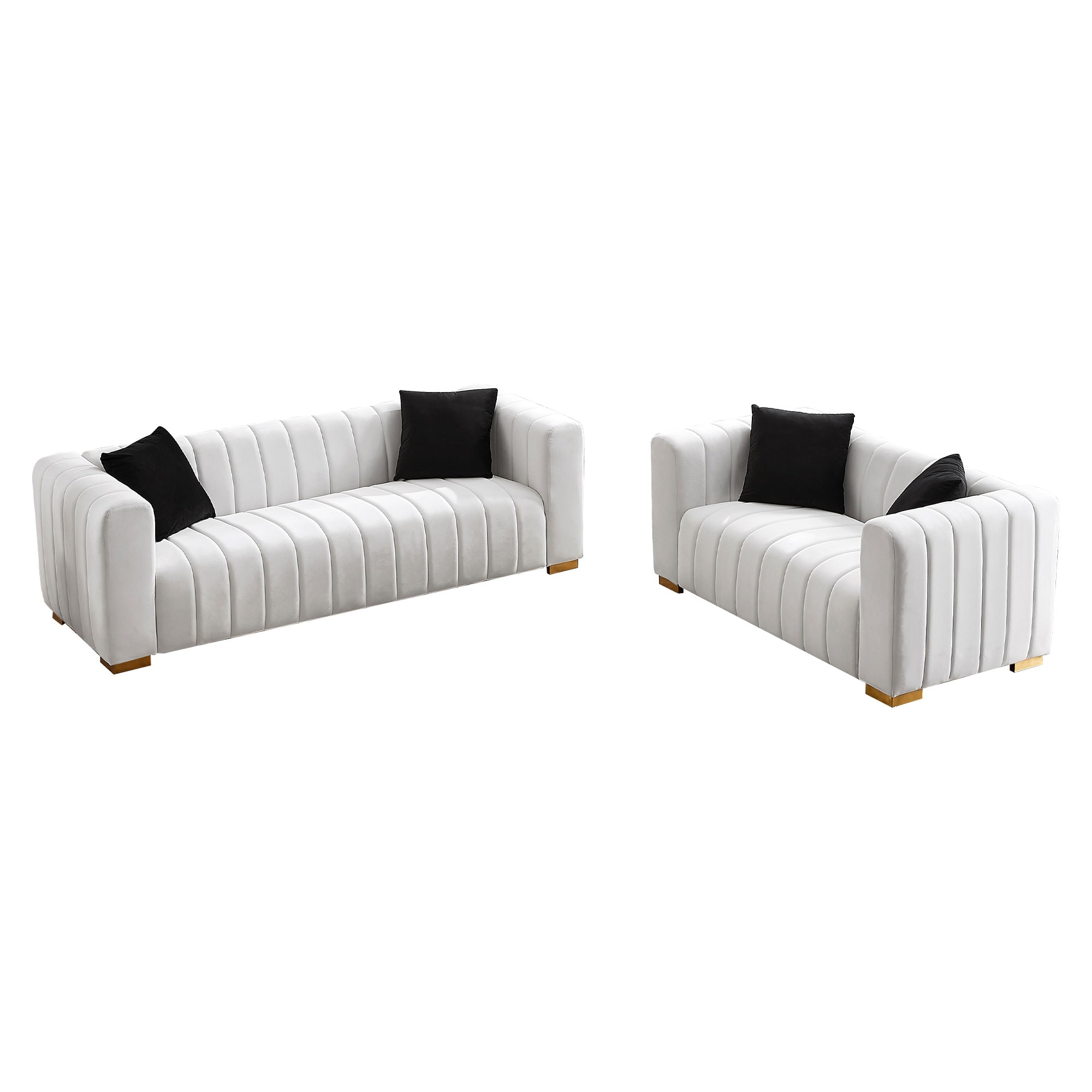 Square Upholstered Square Arms 3/ 2 Seater Sofa Set with Velvet ...