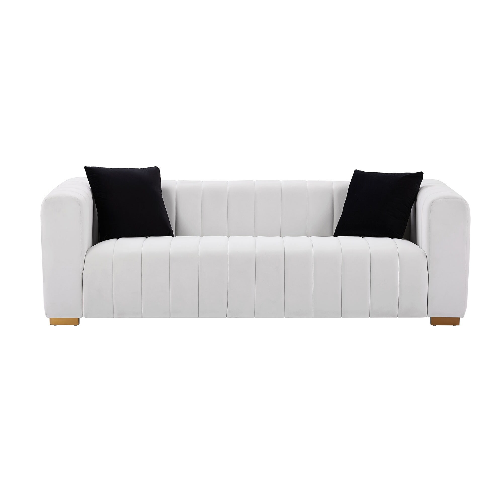 Square Upholstered Square Arms 3/ 2 Seater Sofa Set with Velvet ...
