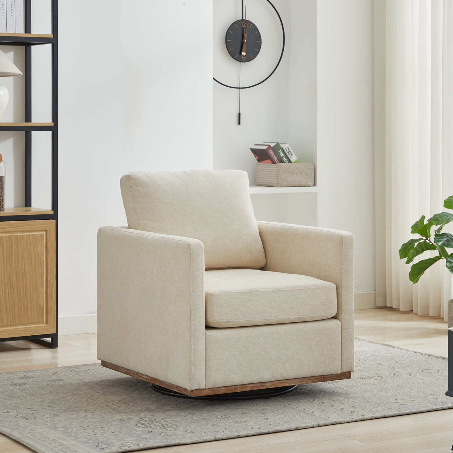 Square Upholstered Swivel Accent Chair, Comfy Accent Single Sofa Chair ...