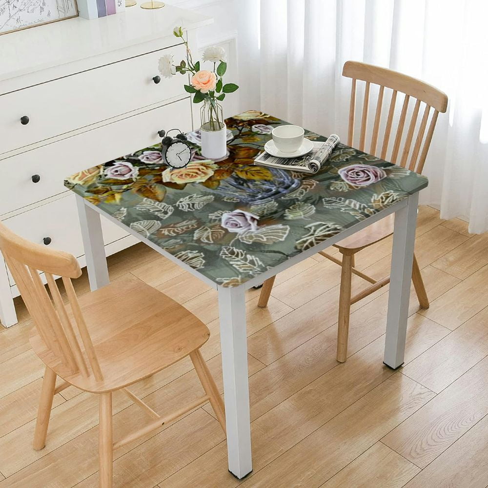 Square Vinyl Fitted Tablecloth with Flannel Backing Elastic Edge Design ...
