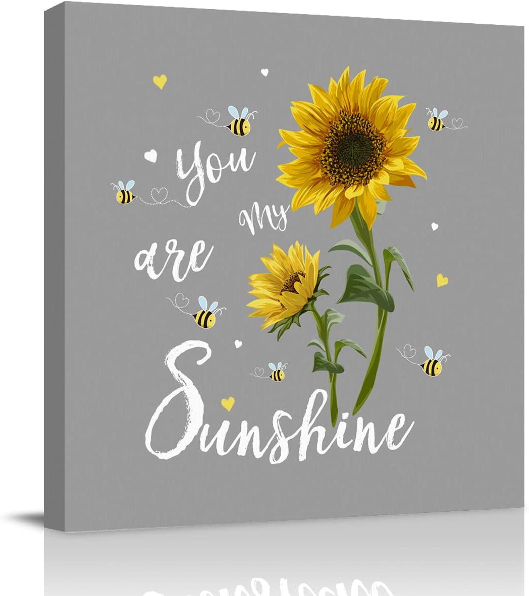 Square Wall Art Canvas Oil Painting, Sunflower You are My Sunshine Grey ...