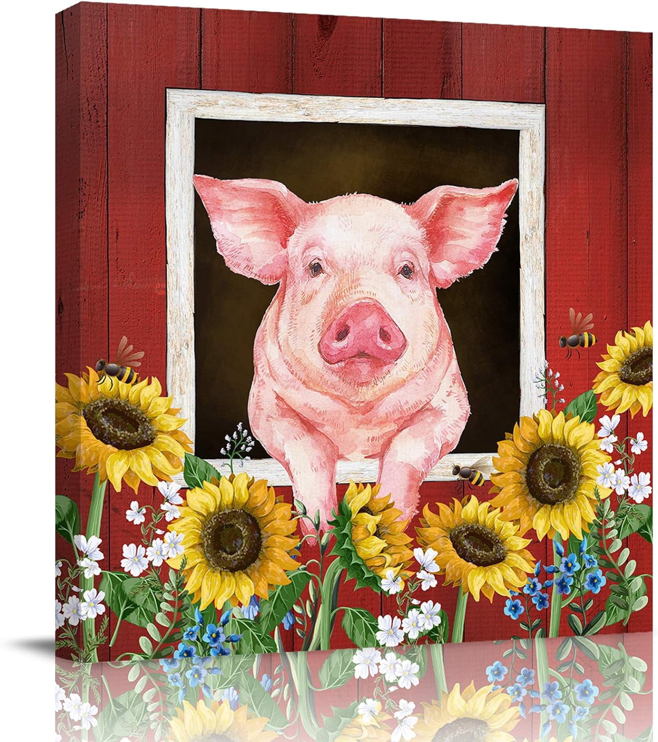 Square Wall Art Paintings Canvas Vintage Pig Sunflowers Giclee Artwork ...